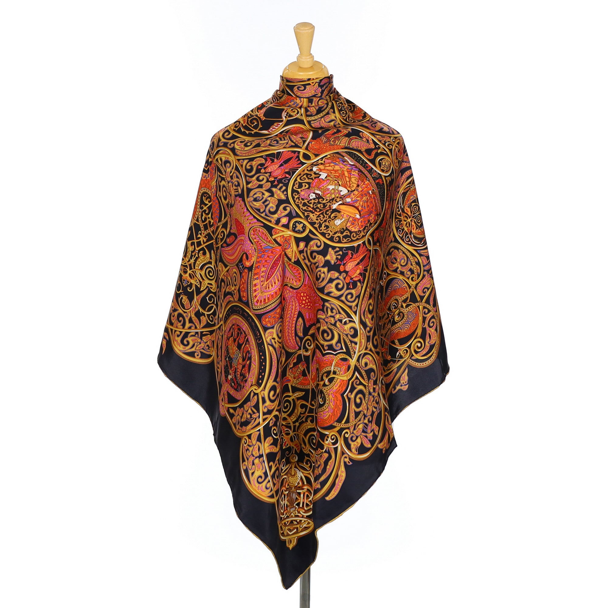 Boxed Wensli Black Patterned Silk Scarf