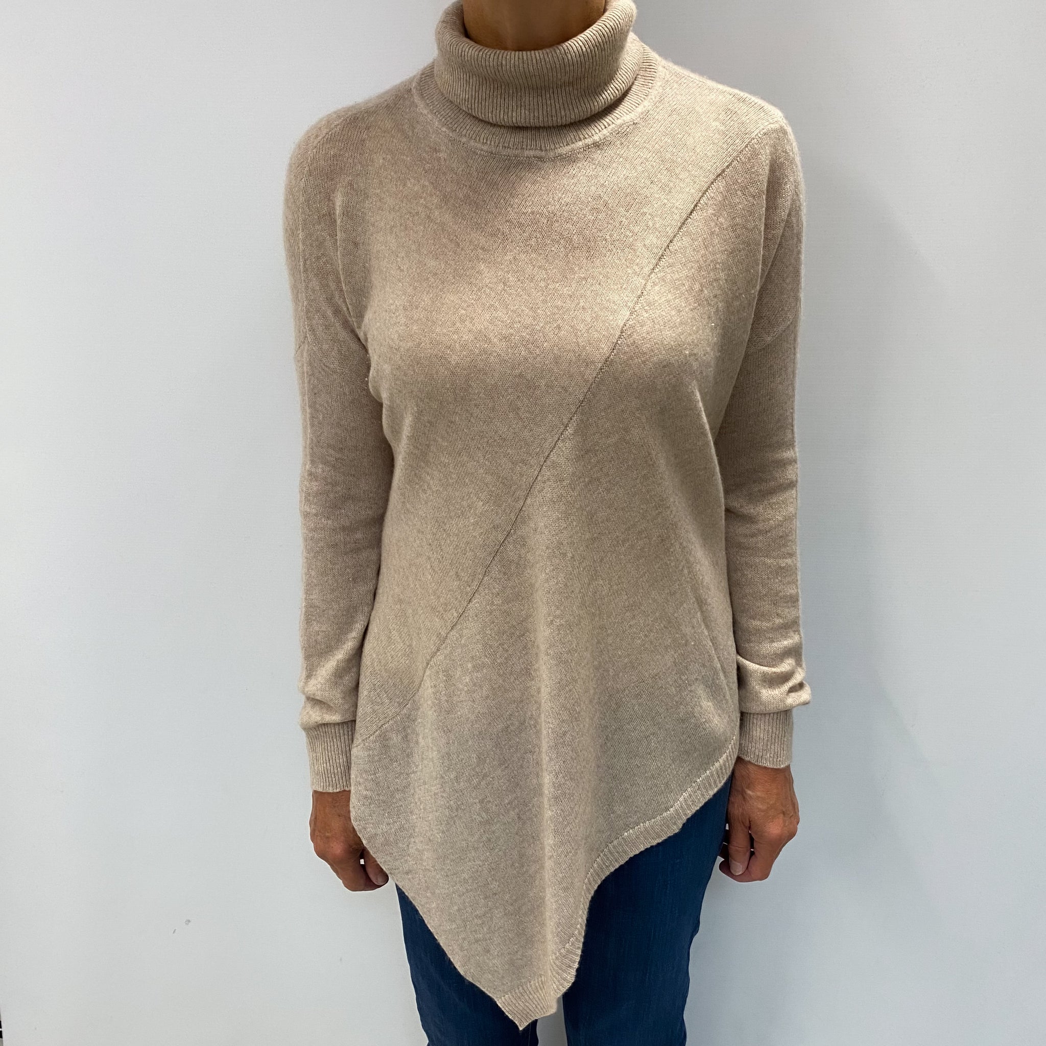 Fawn Beige Cashmere Cowl Neck Jumper Medium