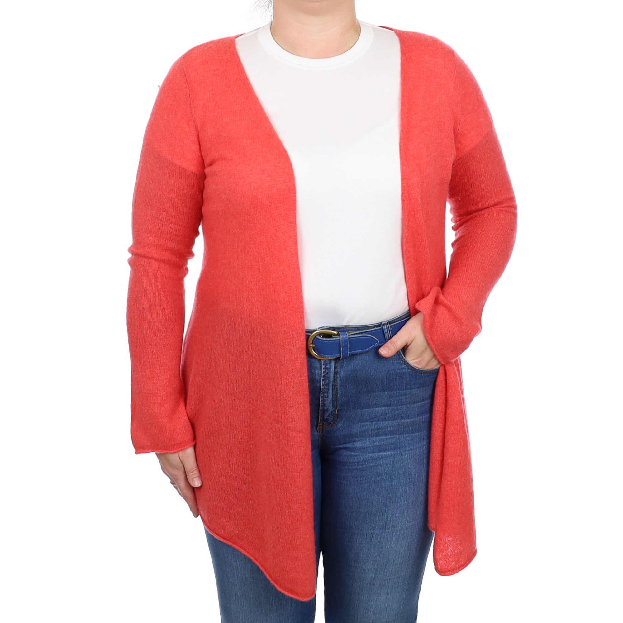 Watermelon Pink Cashmere Waterfall Edge Cardigan Large