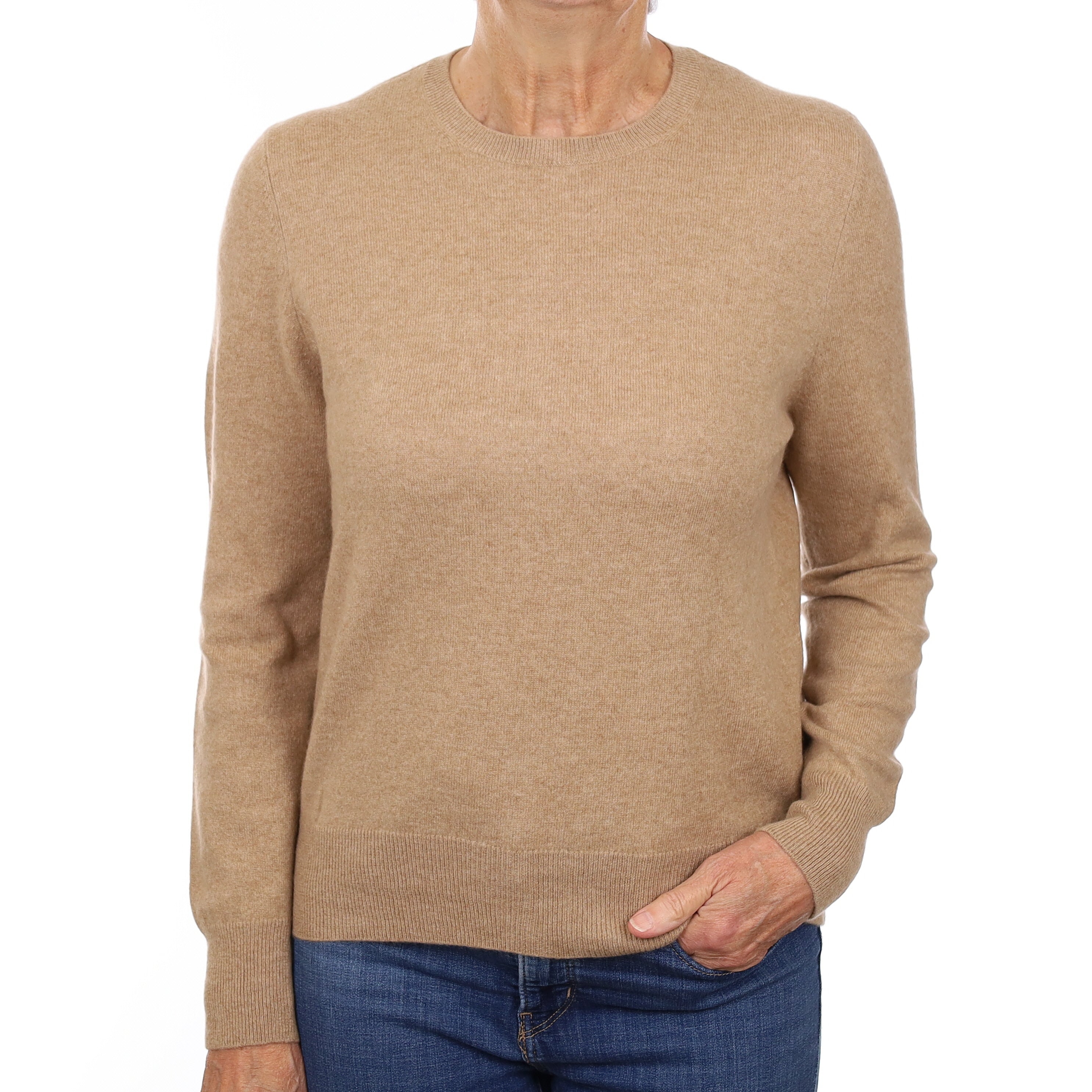 Fudge Brown Cashmere Crew Neck Jumper Medium