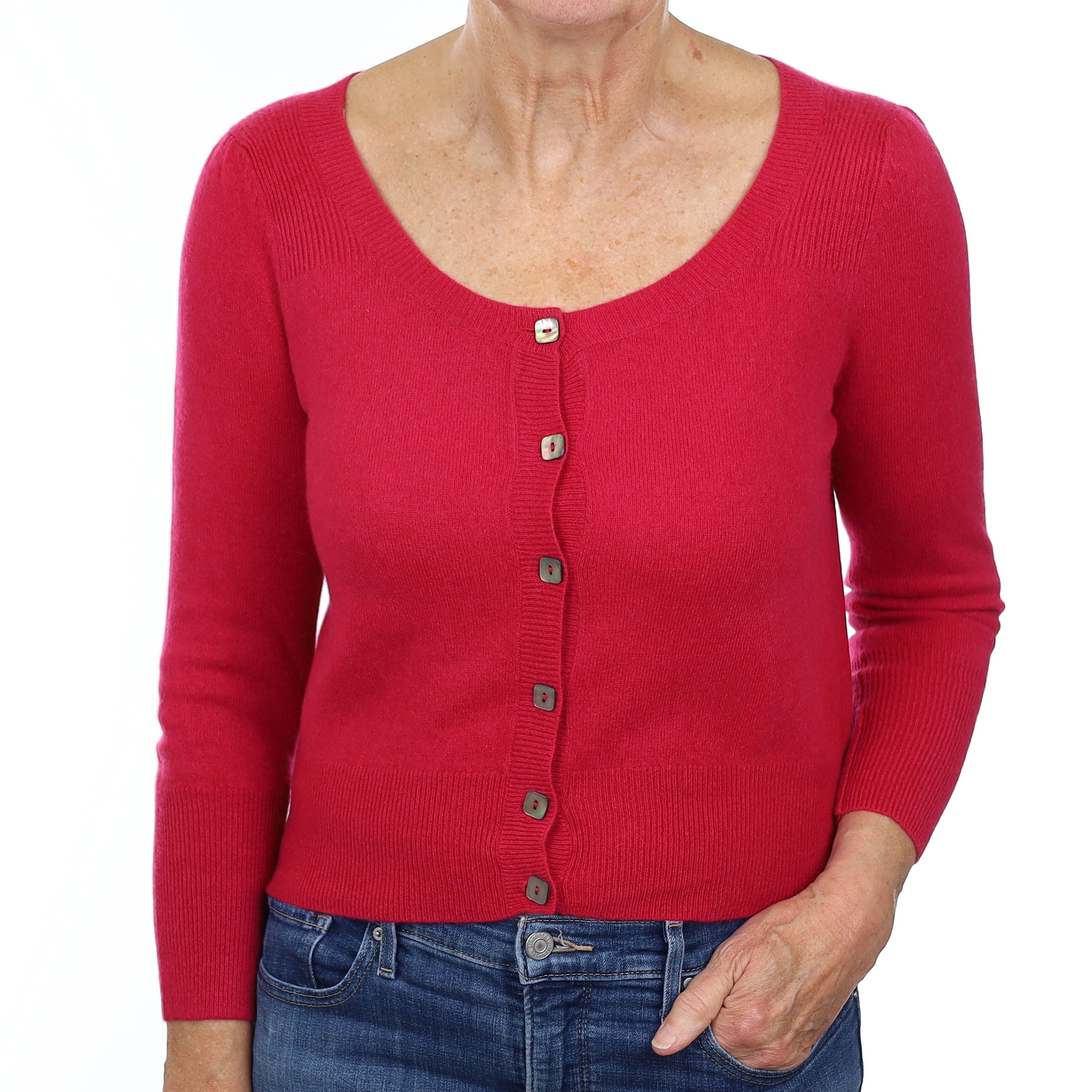 Cherry Pink Cashmere Scoop Neck Cardigan Medium