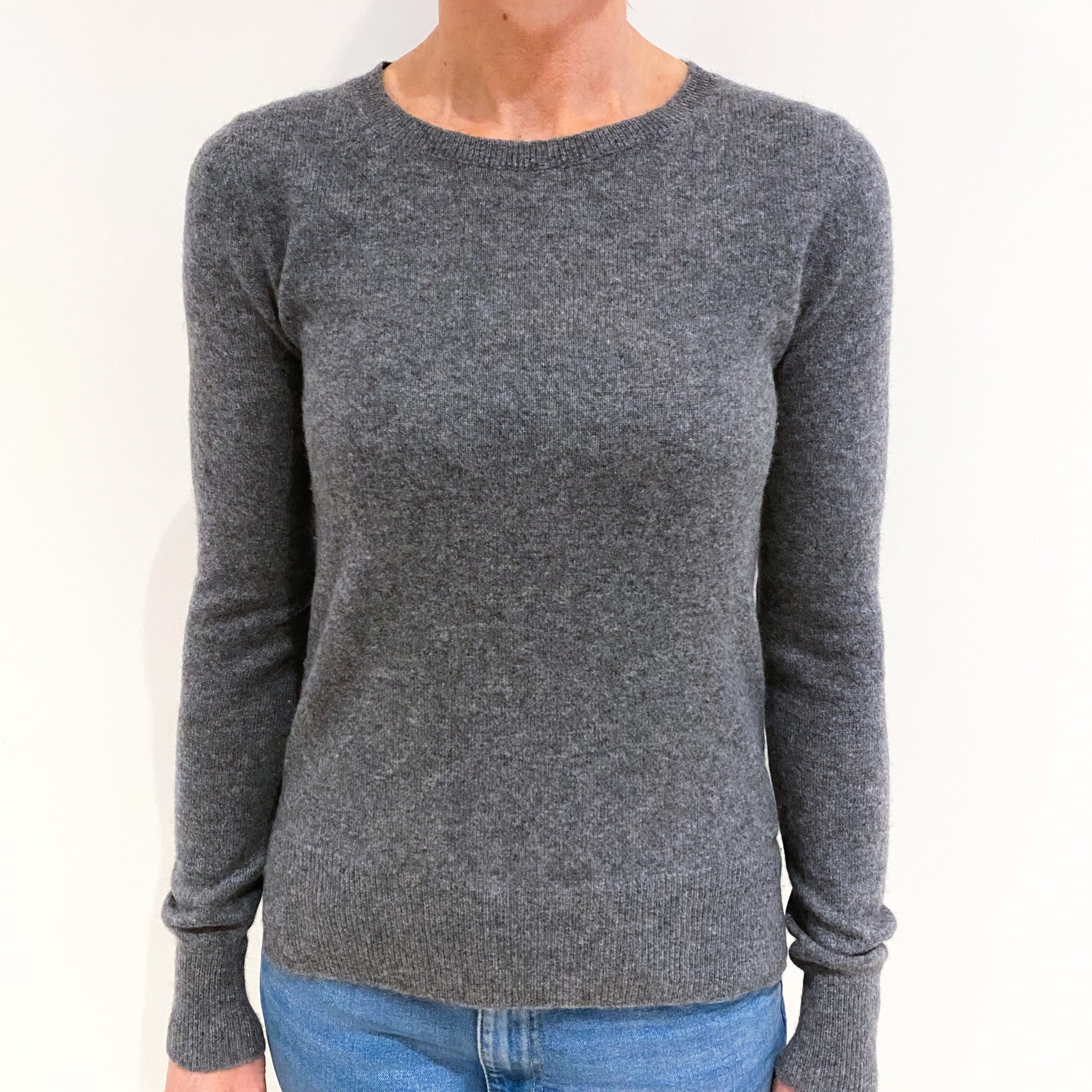 Ash Grey Cashmere Crew Neck Jumper Small