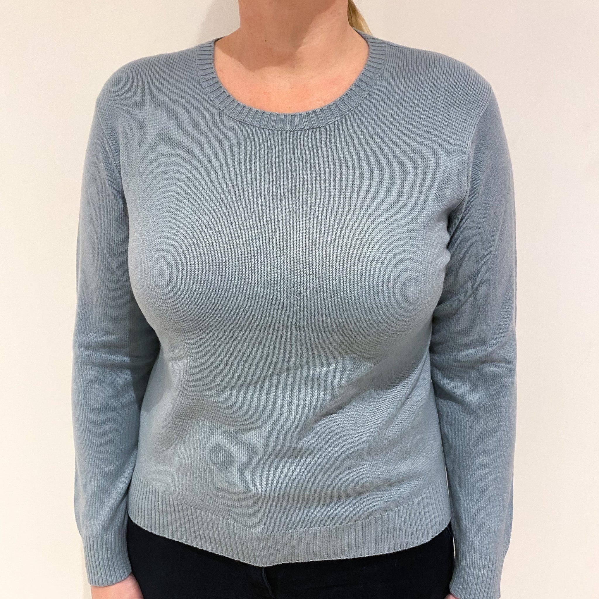 Duck Egg Blue Cashmere Crew Neck Jumper Large