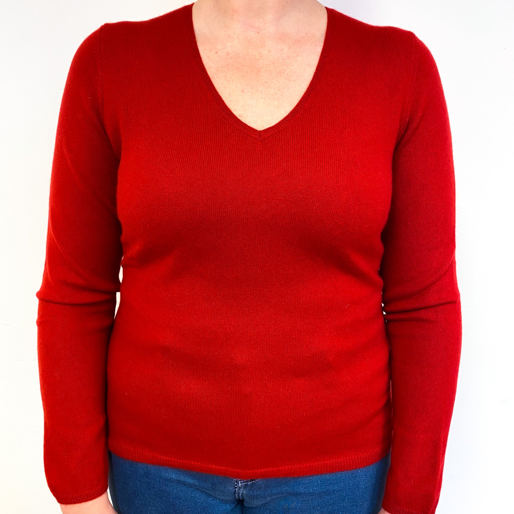 Post Box Red Cashmere V-Neck Jumper Large