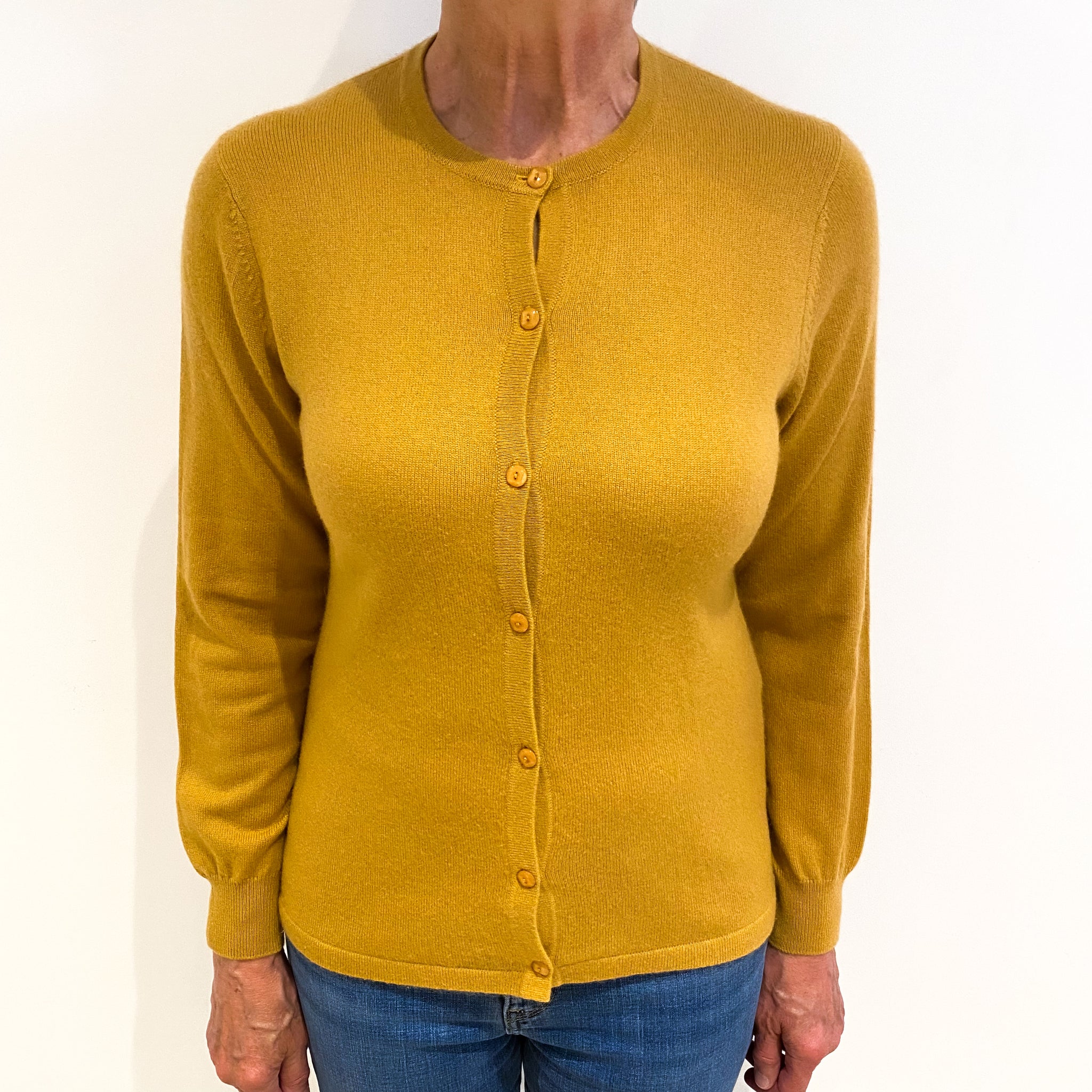 Deep Ochre Yellow Cashmere Cardigan Medium