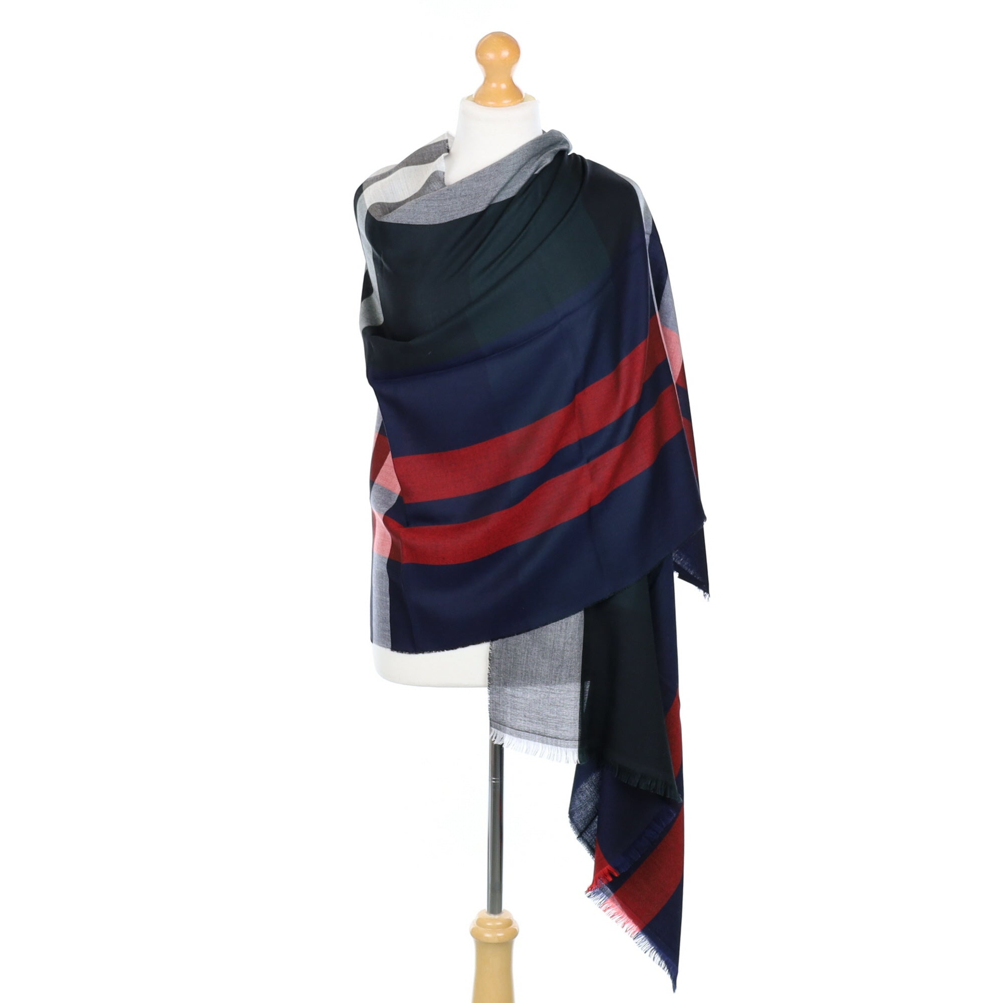 Scottish Begg & Co Black and Navy Checked Fine Woven Cashmere & Silk W
