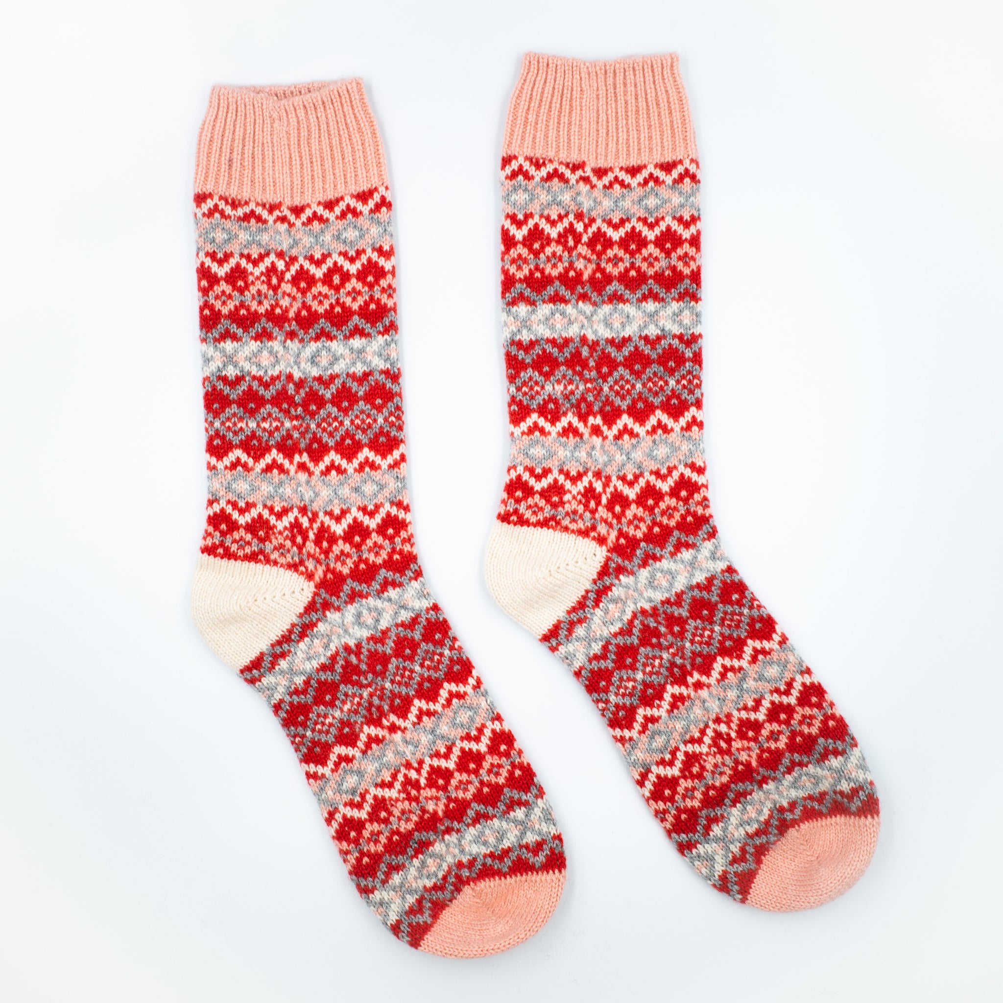 New Scottish Luxury Red/Pink Fair Isle Cashmere Bed Socks