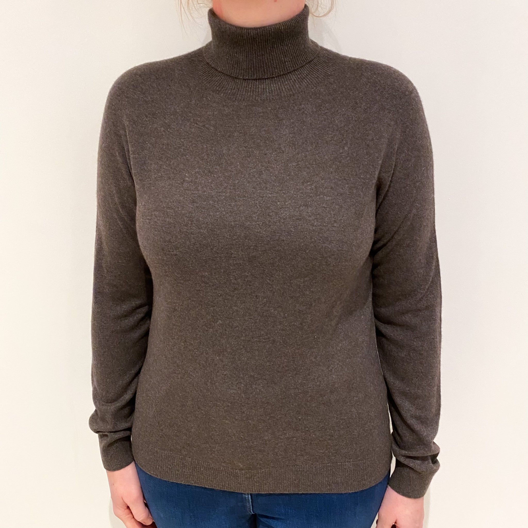 Donkey Brown Cashmere Polo Neck Jumper Large