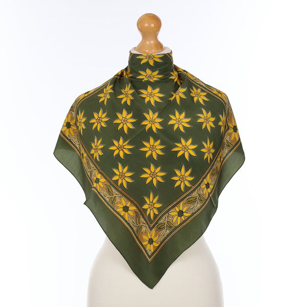 Brand New Fraas Green And Yellow Floral Silk Scarf