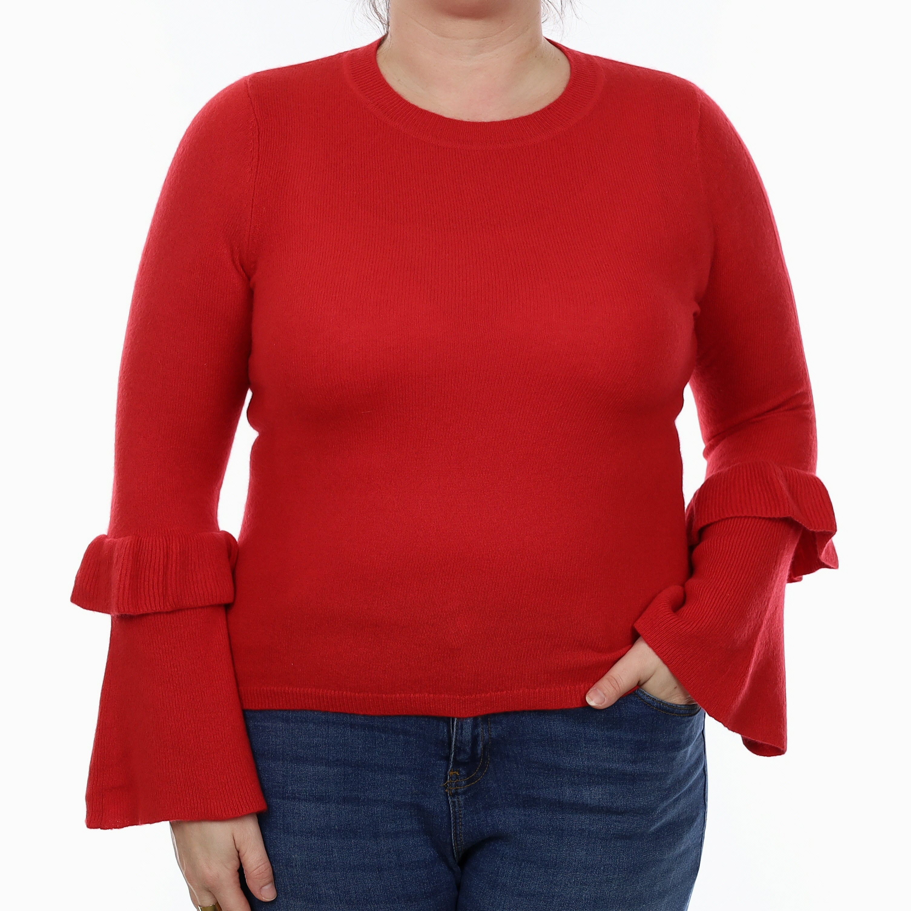 Scarlet Red Cashmere Flared Sleeve Crew Neck Jumper Large