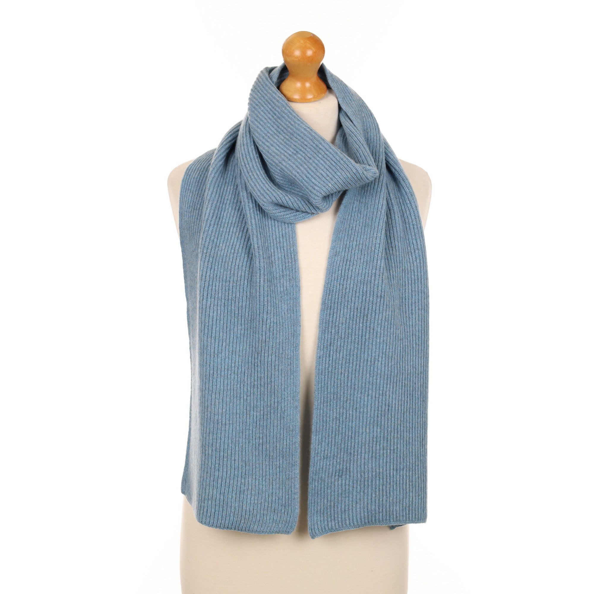 Brand New Scottish Duck Egg Blue Rib Cashmere Scarf