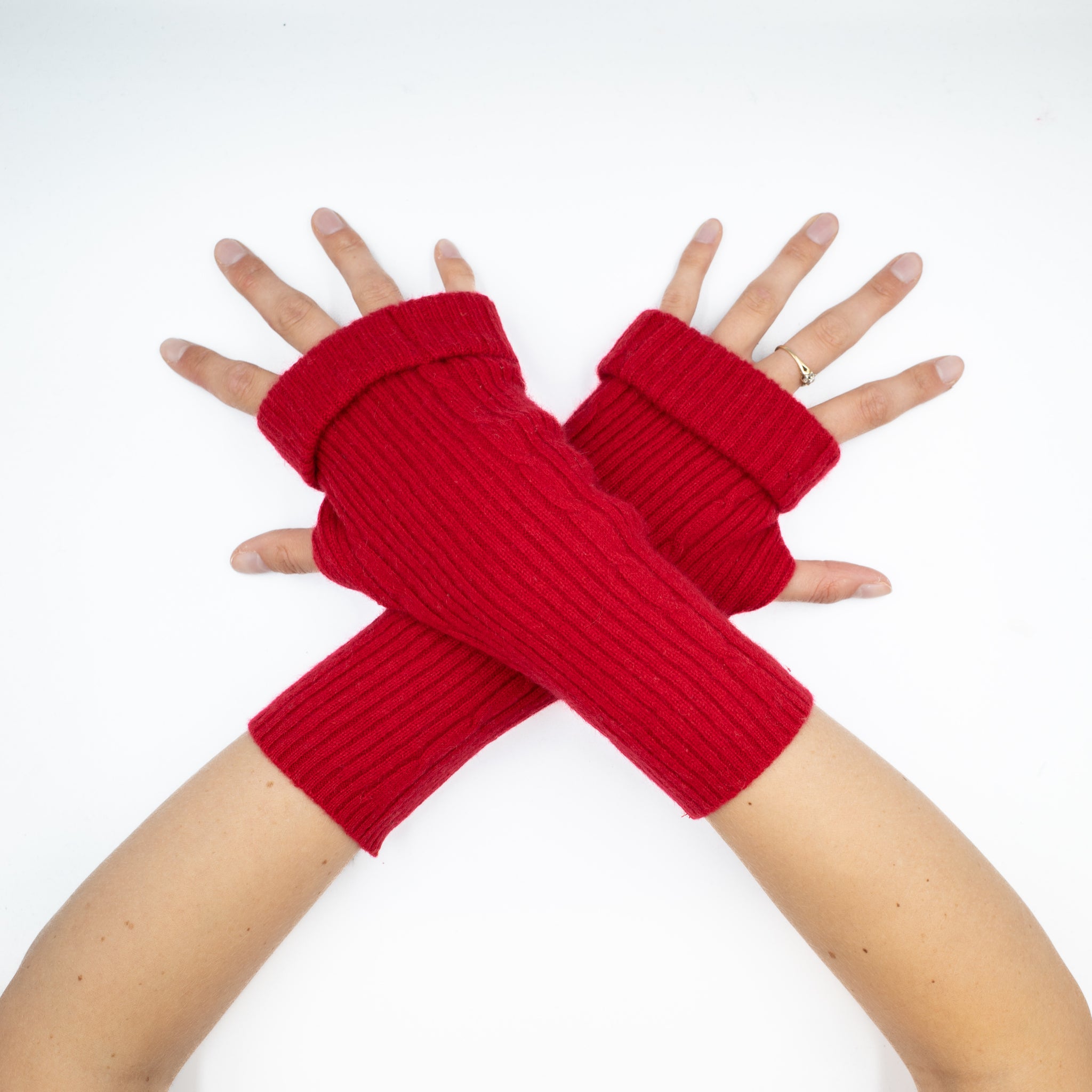 Postbox Red Cable Fingerless Gloves