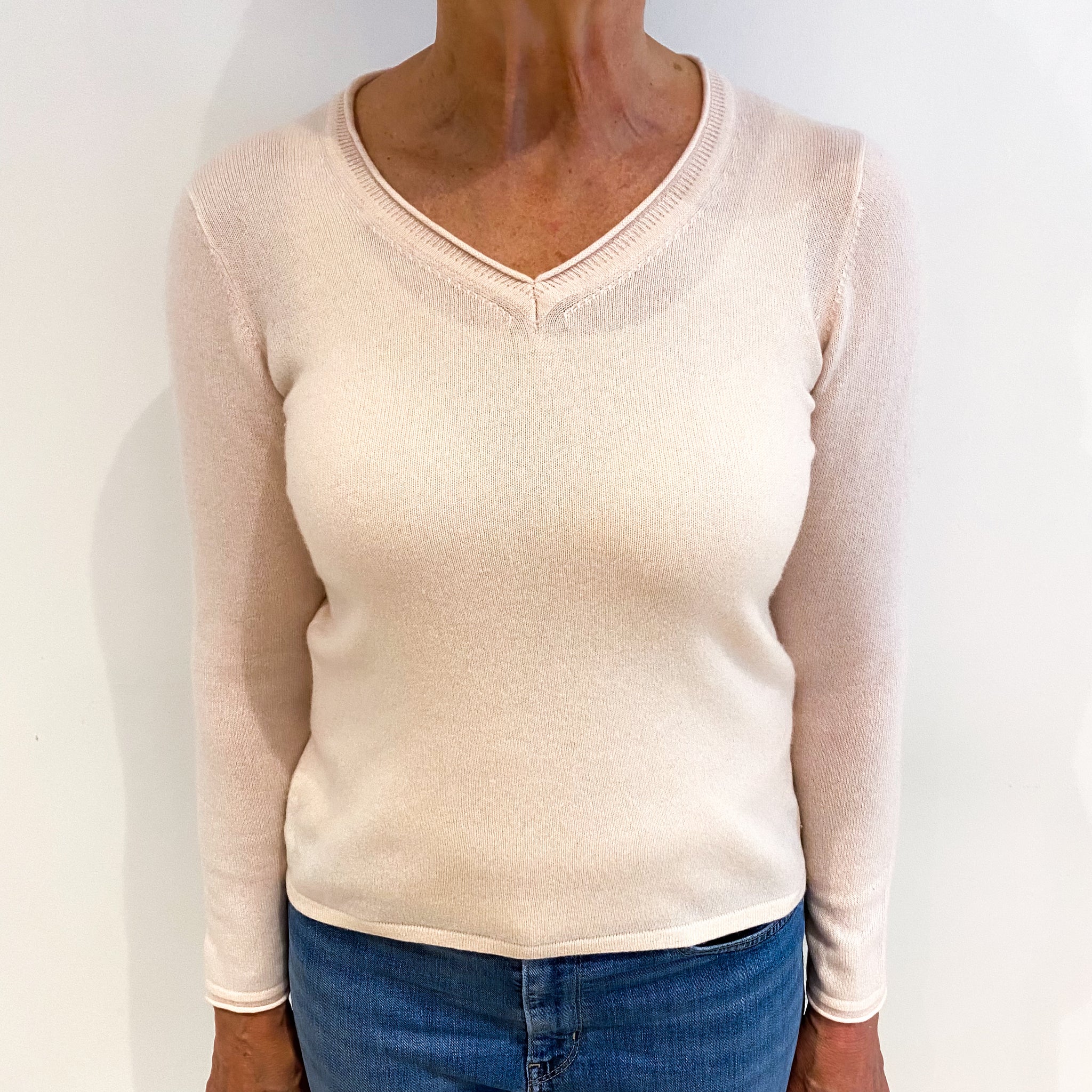 Shell Pink Cashmere V Neck Jumper Medium