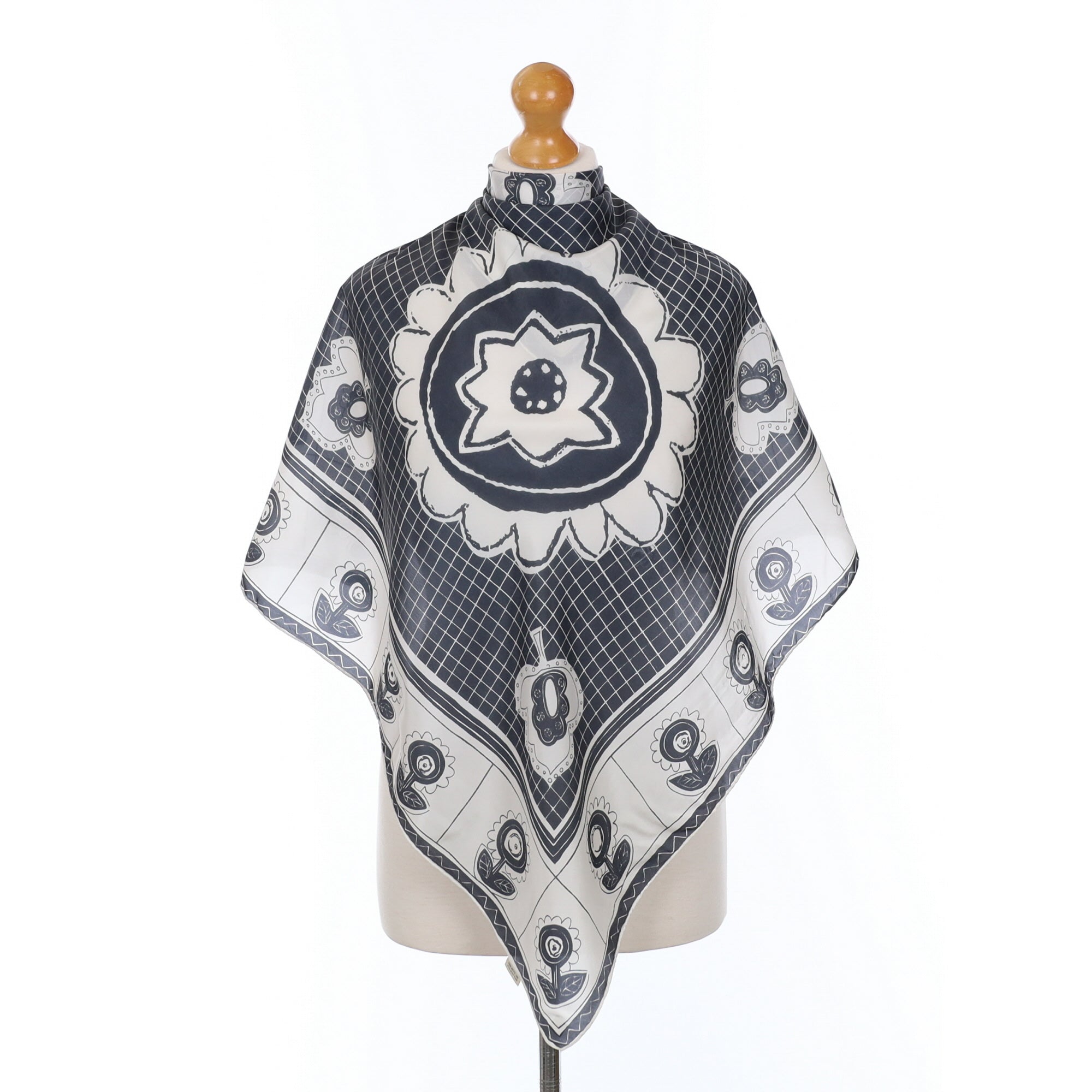 Esprit Navy and White Silk Scarf