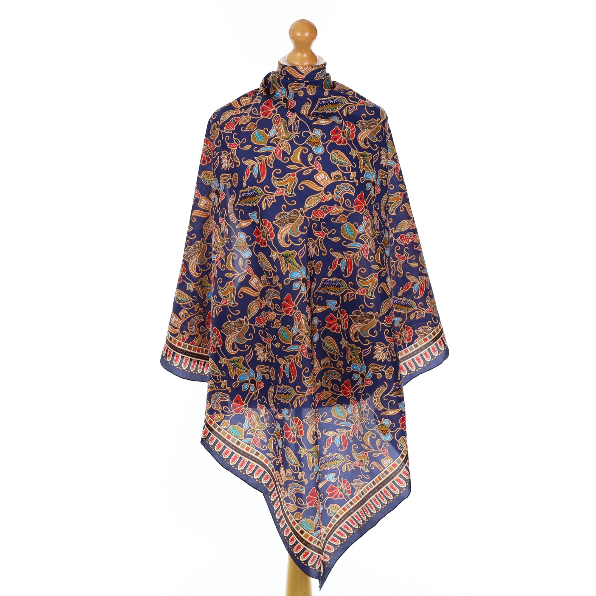 Abstract Patterned Navy Blue Silk Scarf