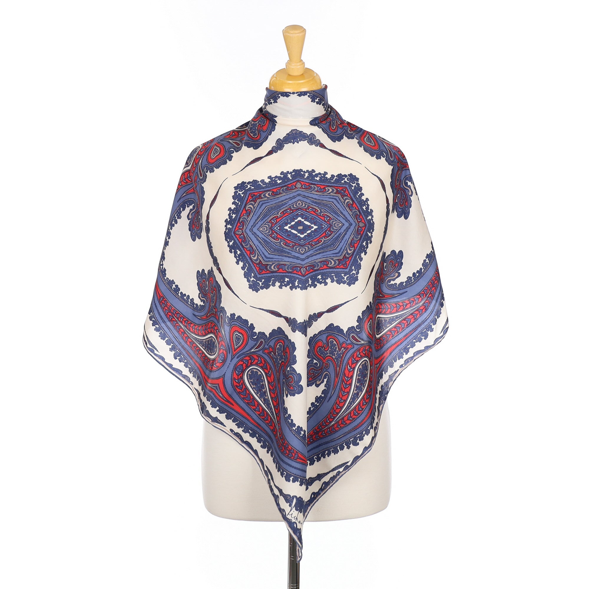 1970’s Richard Allan Paisley Blue and Red Vintage Silk Scarf