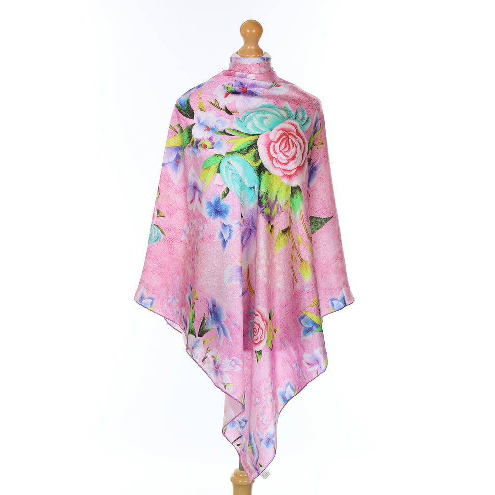 Brand New Pink Floral Silk Scarf