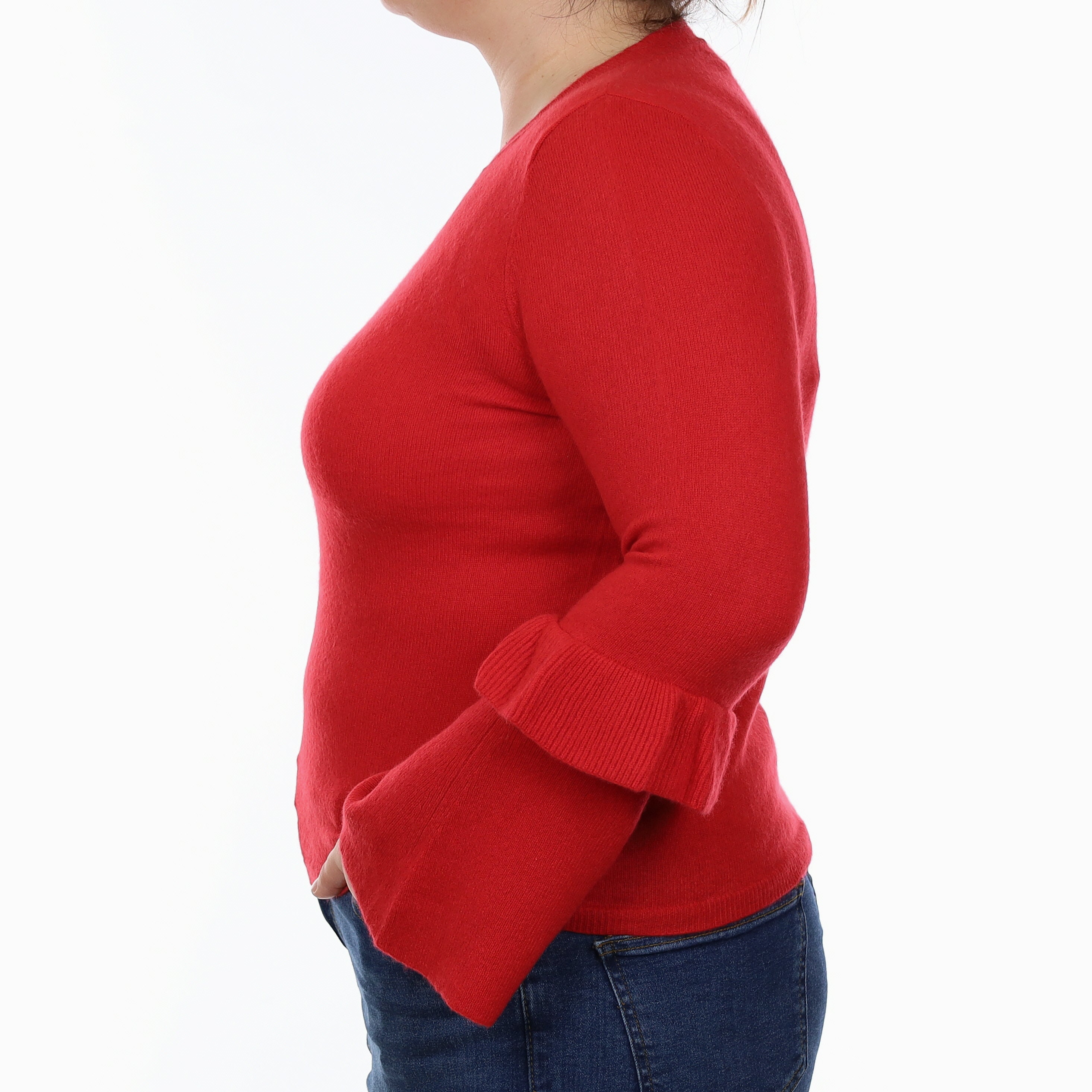 Scarlet Red Cashmere Flared Sleeve Crew Neck Jumper Large