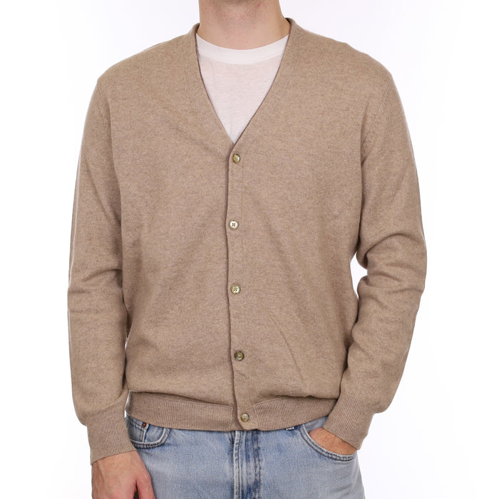 Men's Fawn Cashmere V Neck Cardigan Large
