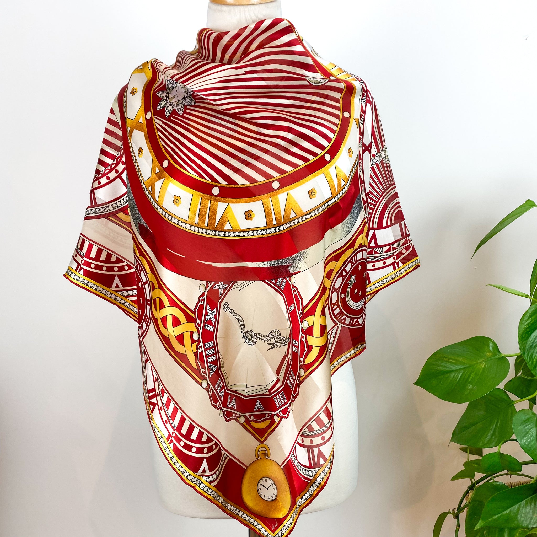 Cartier Clock Design French Designer Silk Scarf