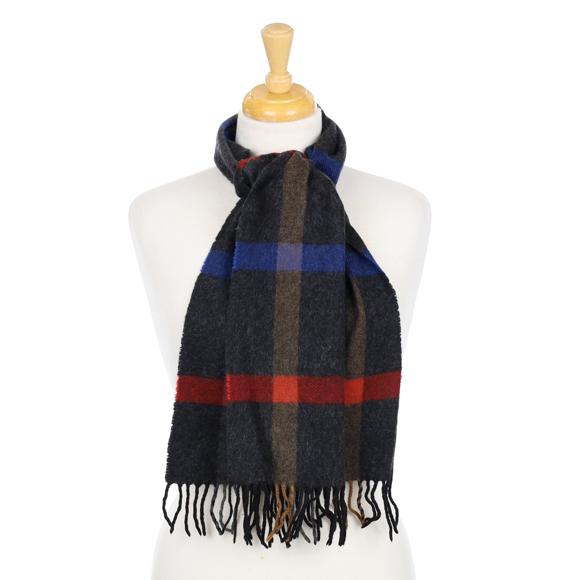 Charcoal Red and Blue Checked Woven Scarf
