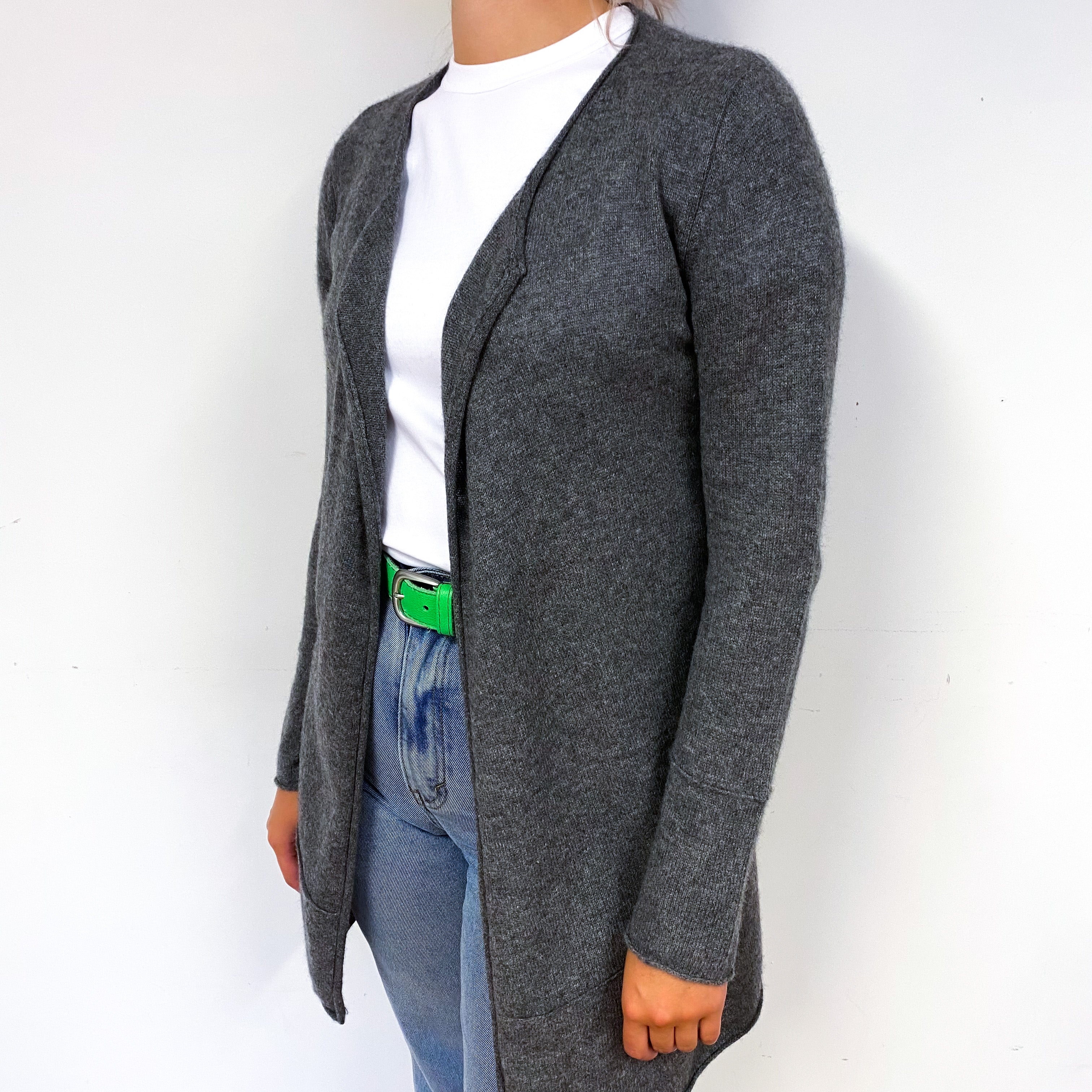 Magaschoni Slate Grey Slouchy Cashmere Waterfall Cardigan Small