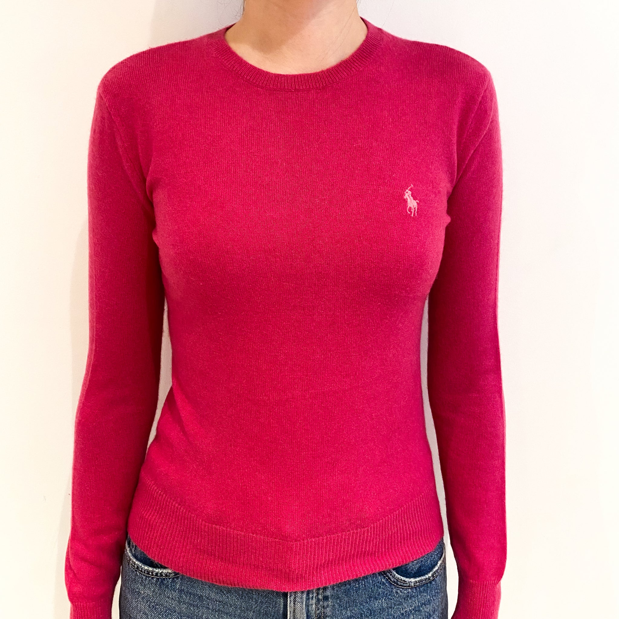 Ralph Lauren Raspberry Pink Cashmere Crew Neck Jumper Extra Small