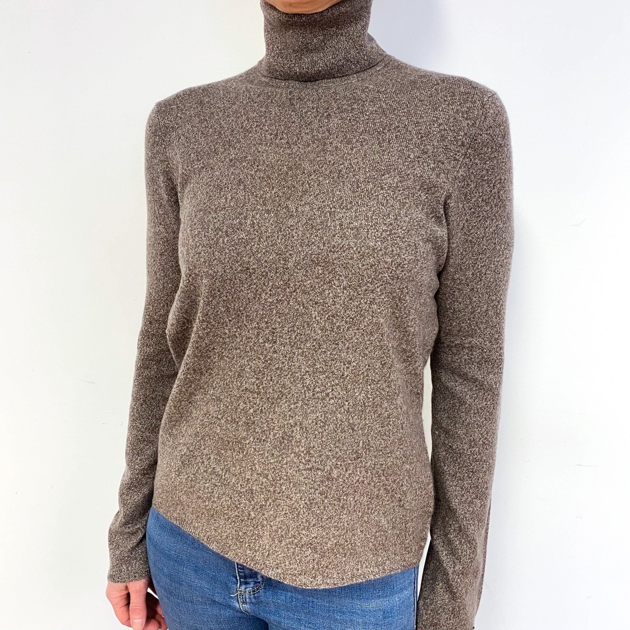Flecked Donkey Brown Cashmere Polo Neck Jumper Medium