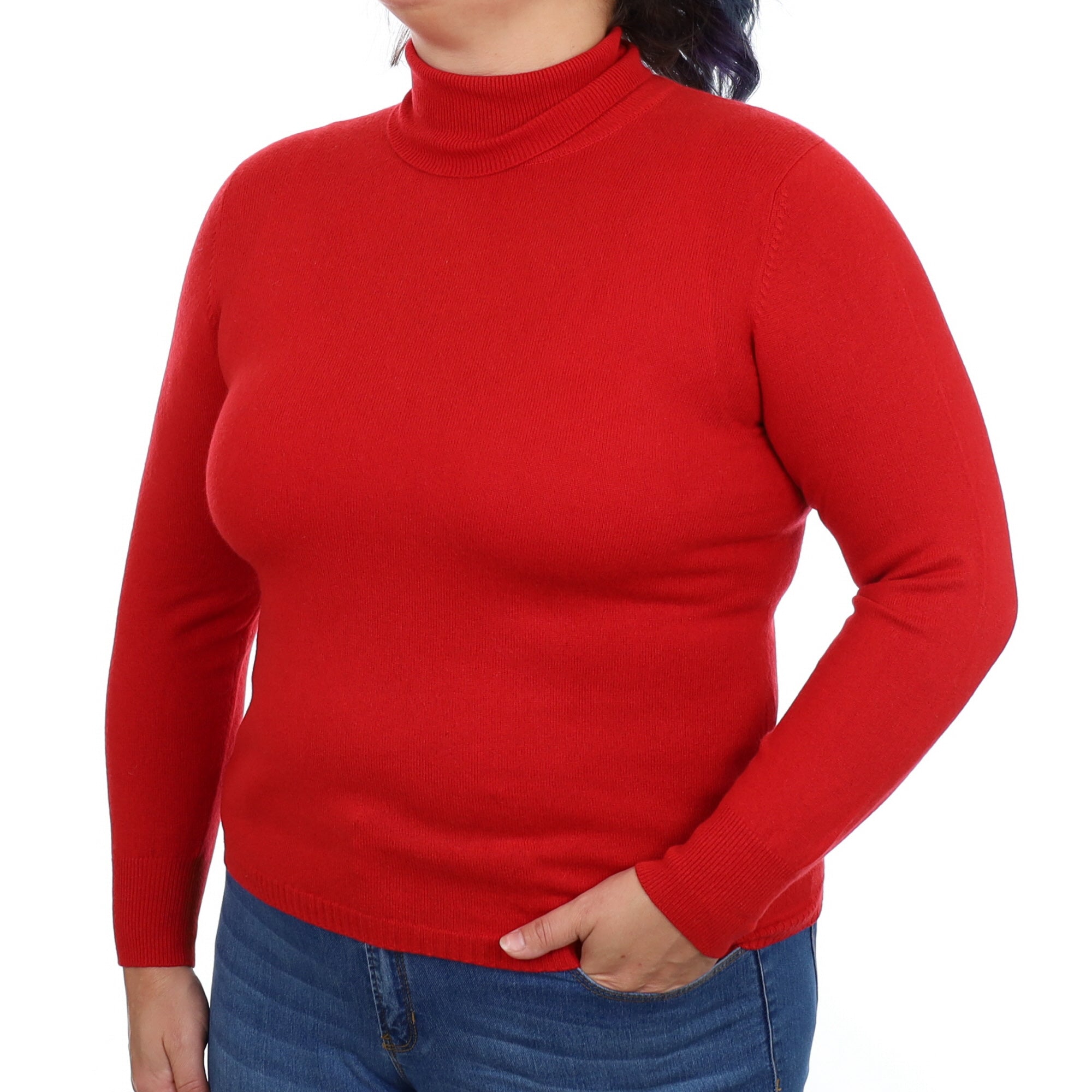 Scarlet Red Cashmere Polo Neck Jumper Large