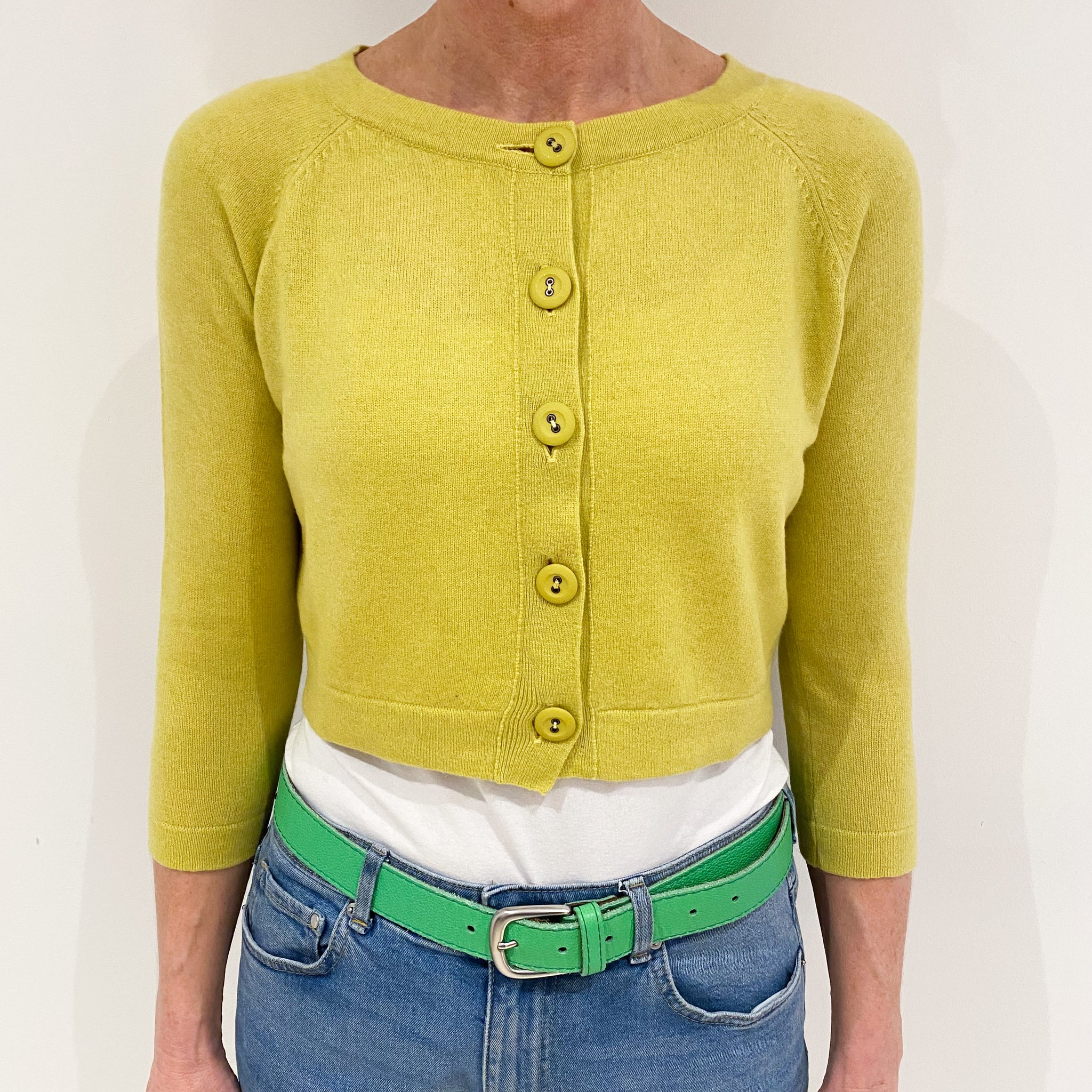 Chartreuse Yellow Cashmere Cropped Cardigan Small