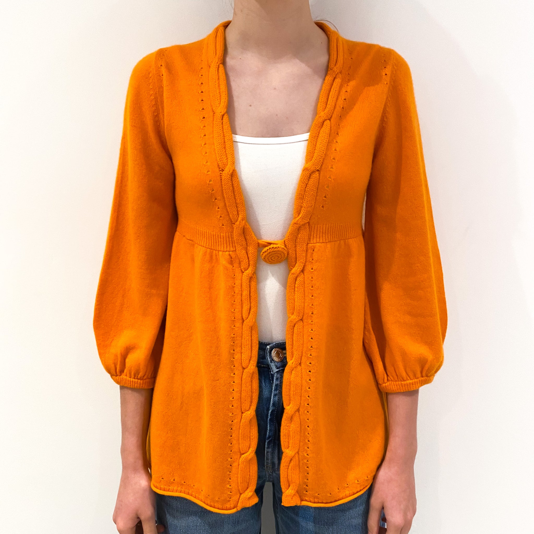 Tangerine Orange Cashmere Empire Line Cardigan Extra Small
