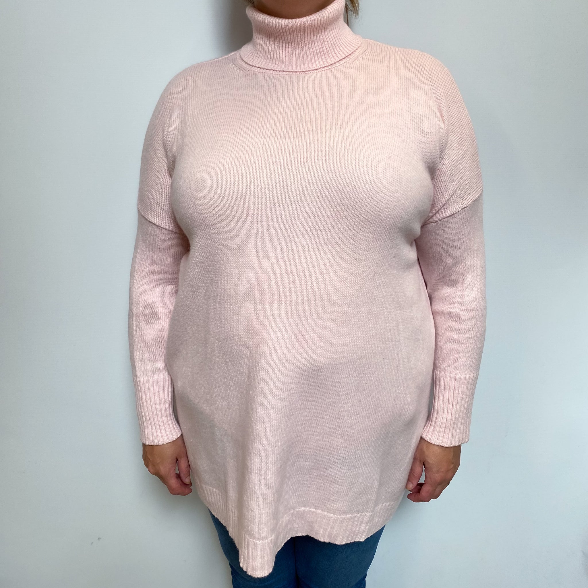 Shell Pink Cashmere Polo Neck Jumper Extra Large