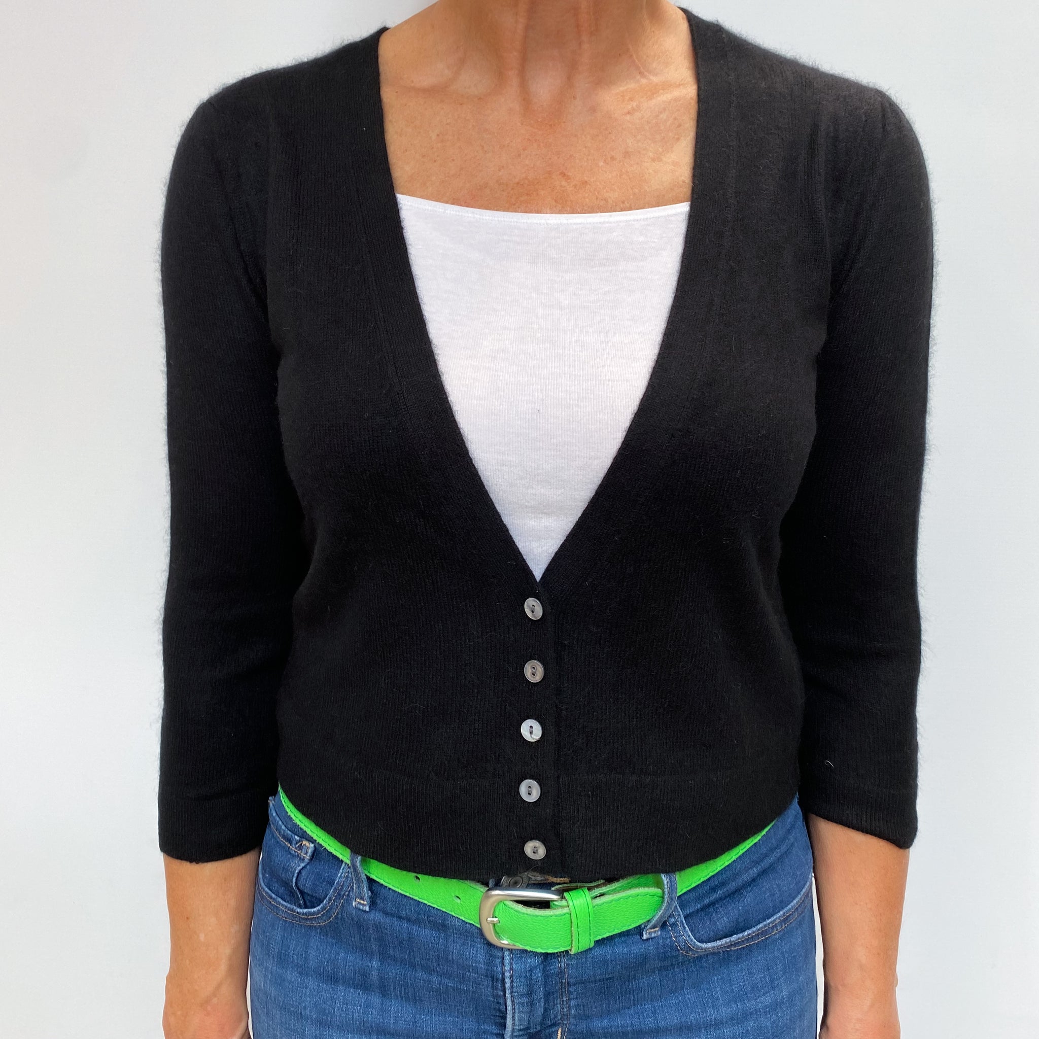 Black Cashmere V Neck Cardigan Medium