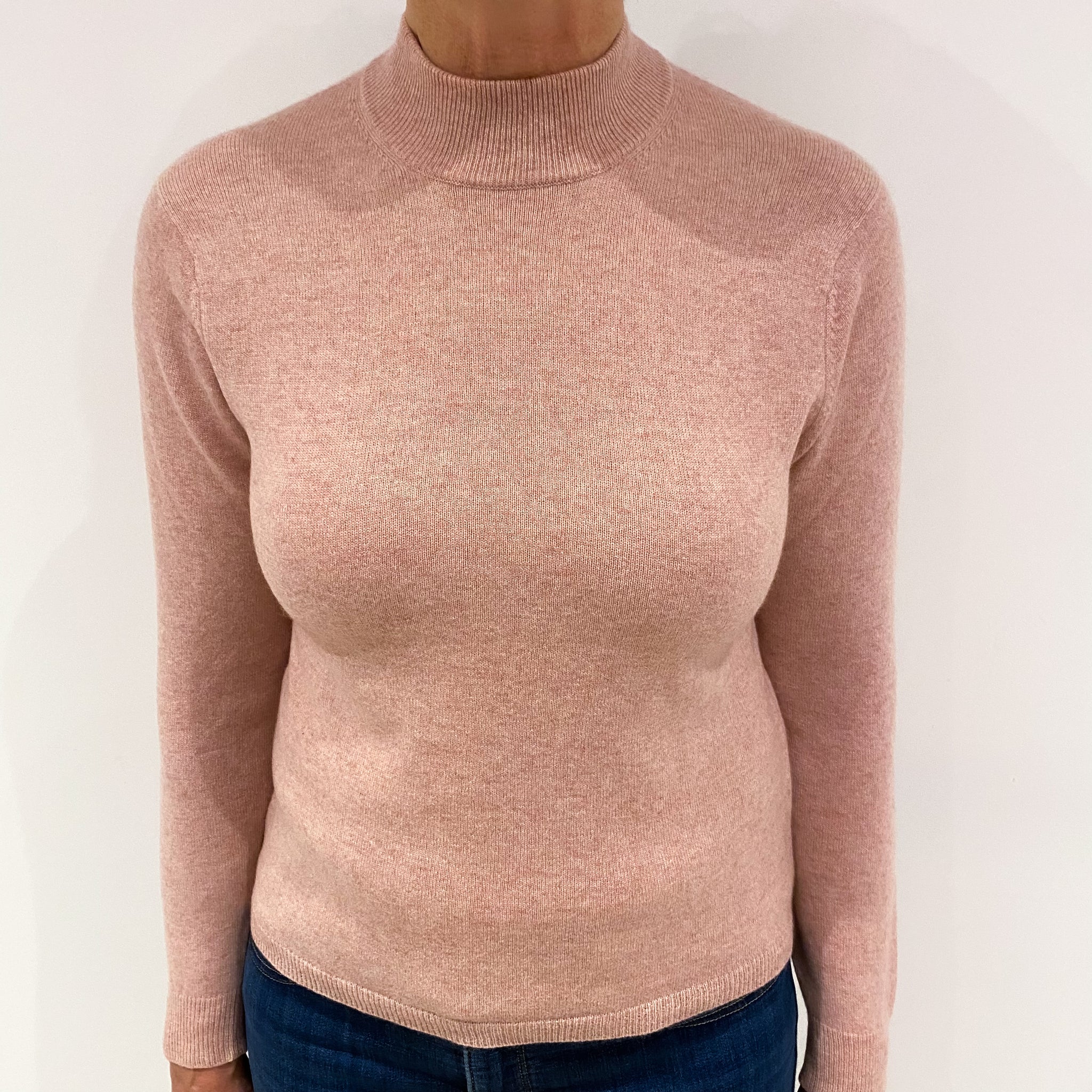 Blush Pink Marl Cashmere Turtle Neck Jumper Medium