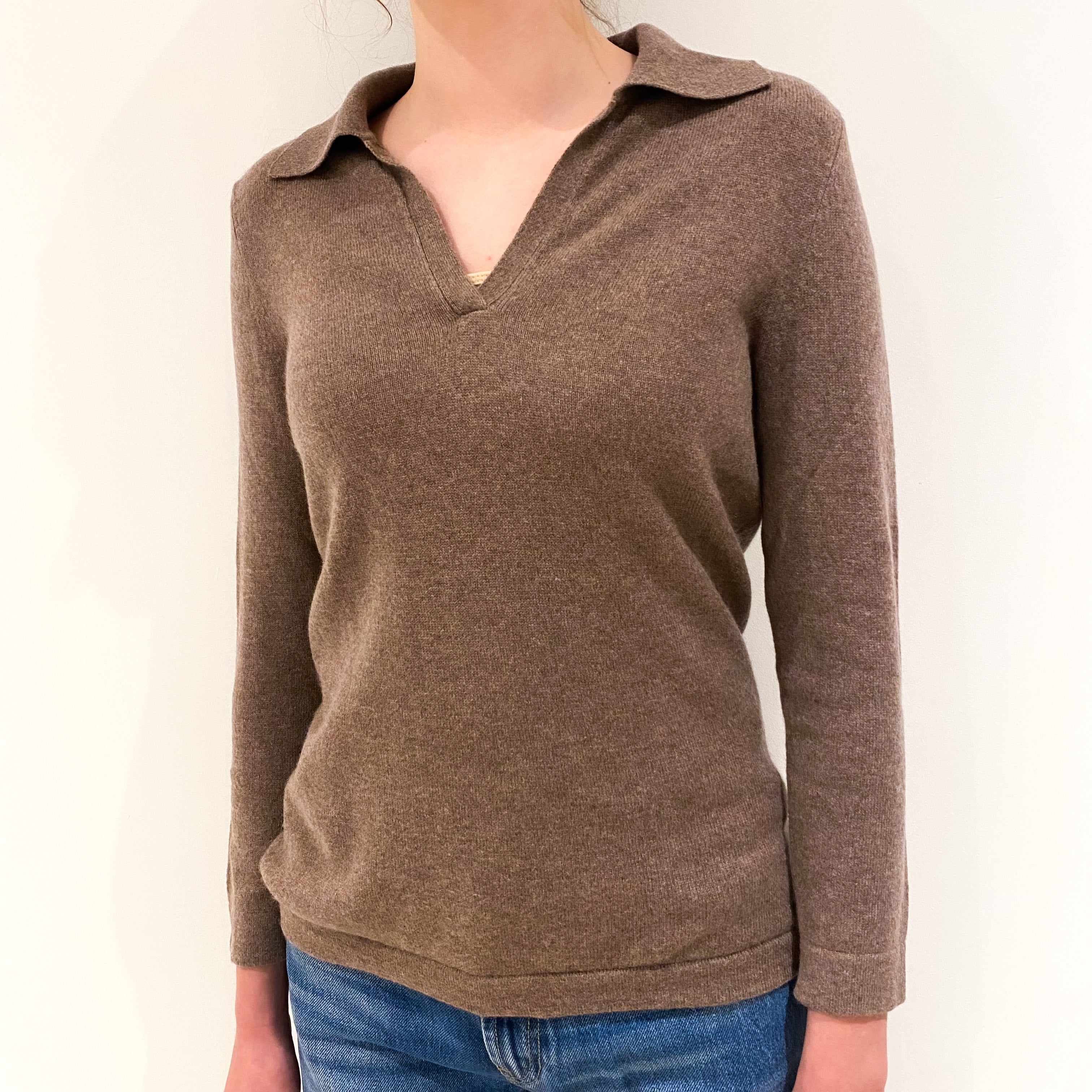 Donkey Brown Collared Cashmere V-Neck Jumper Extra Small