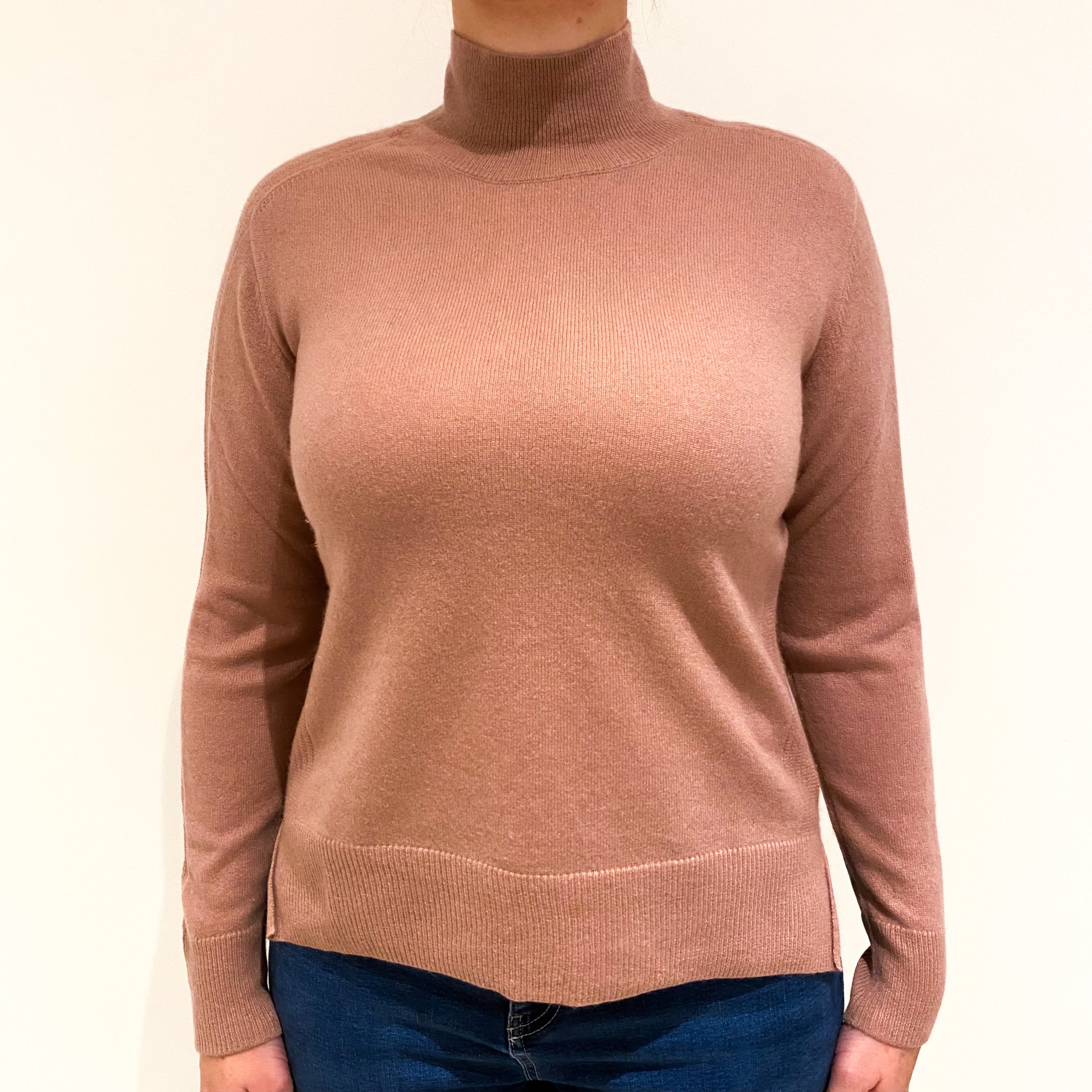 Dusky Pink Cashmere Turtle Neck Jumper Large