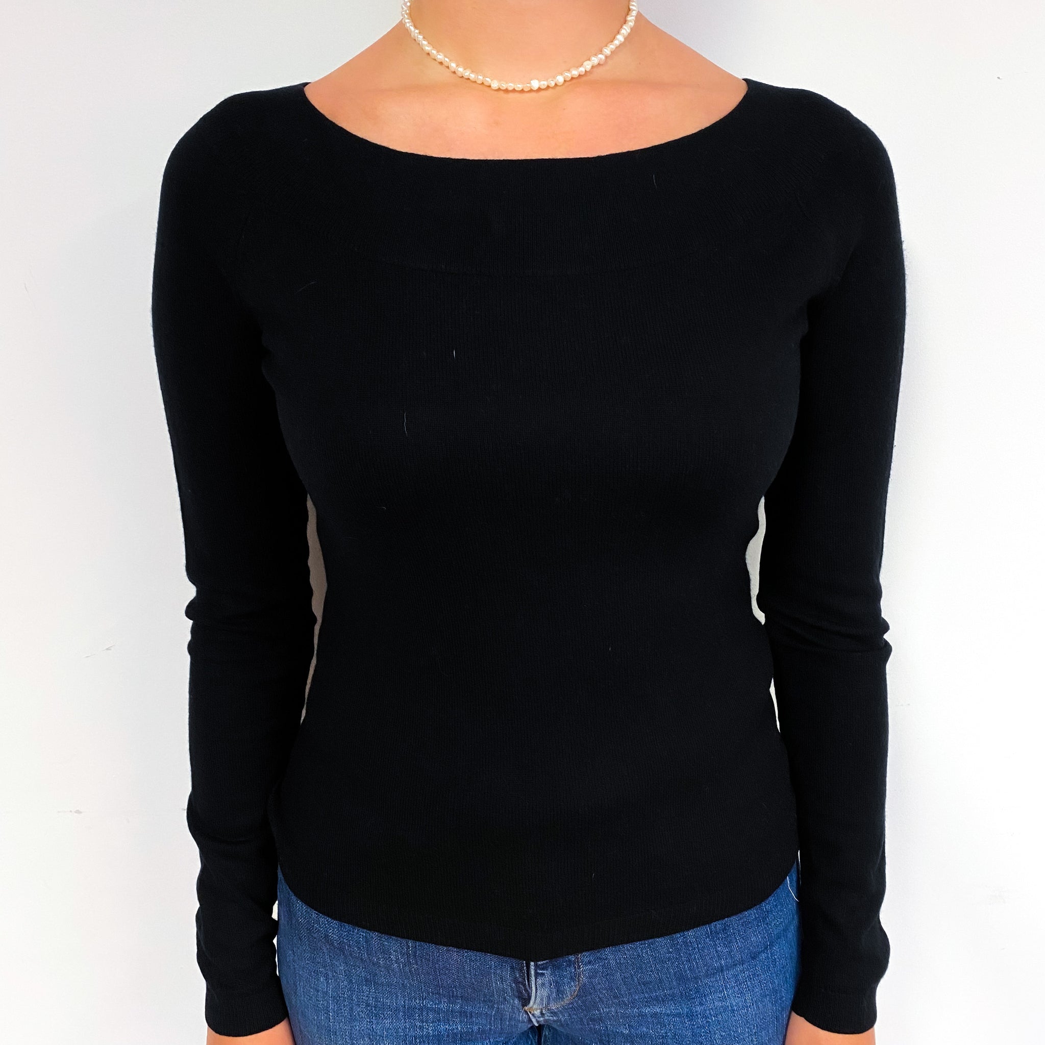 Black Cashmere Boat Neck Jumper Small