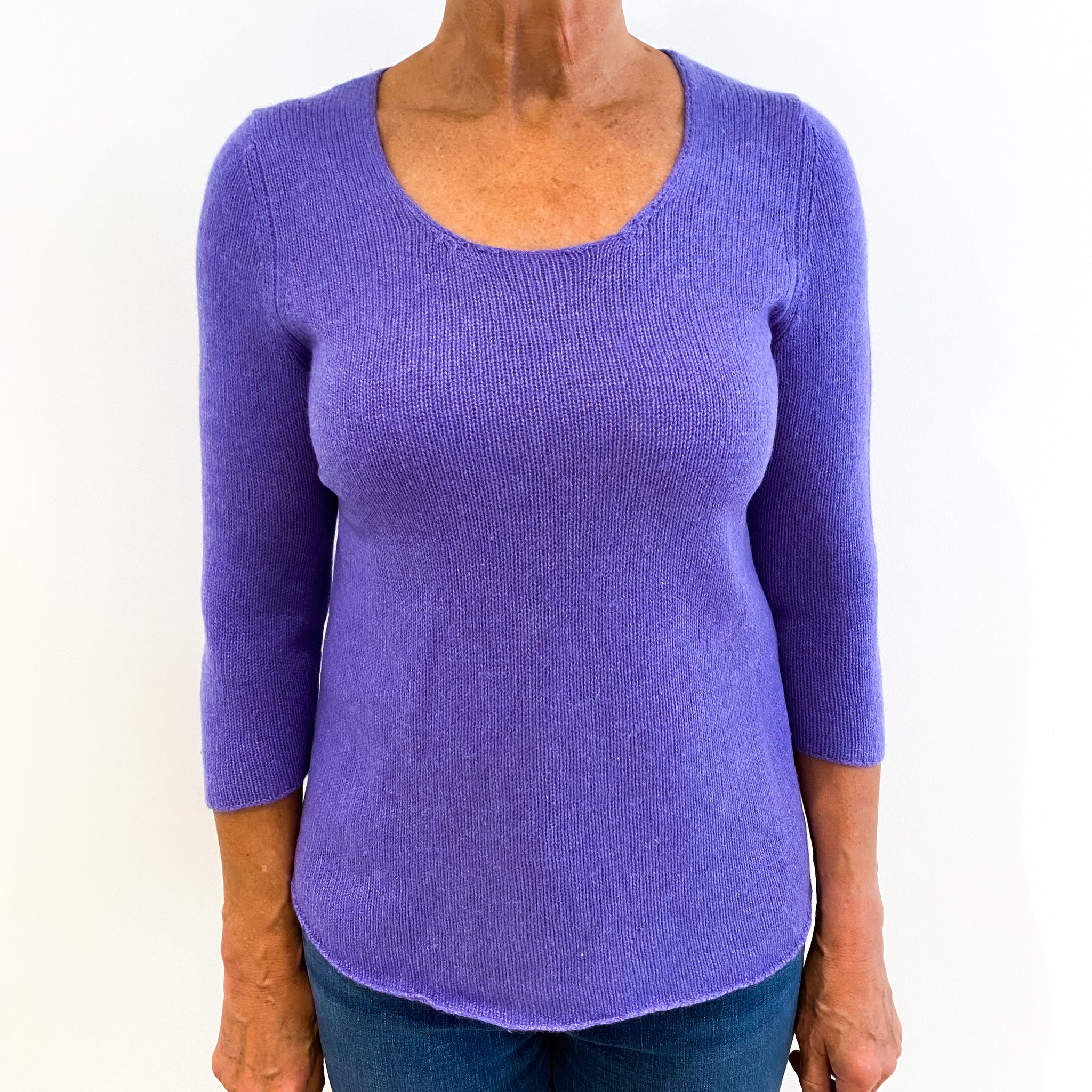 Periwinkle Purple 3/4 Sleeve Cashmere Crew Neck Jumper Medium