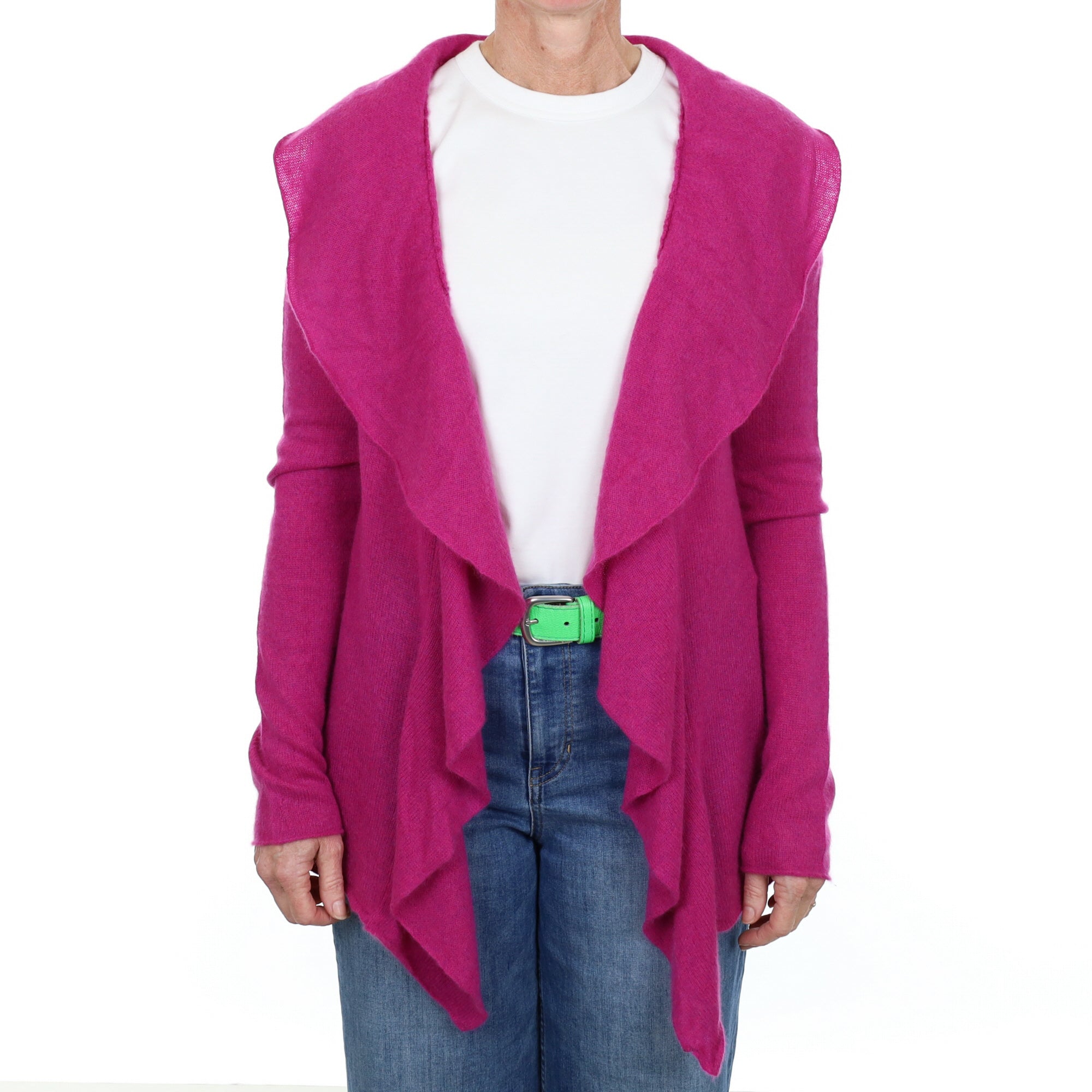 Magenta Purple Cashmere Waterfall Edge Cardigan Small