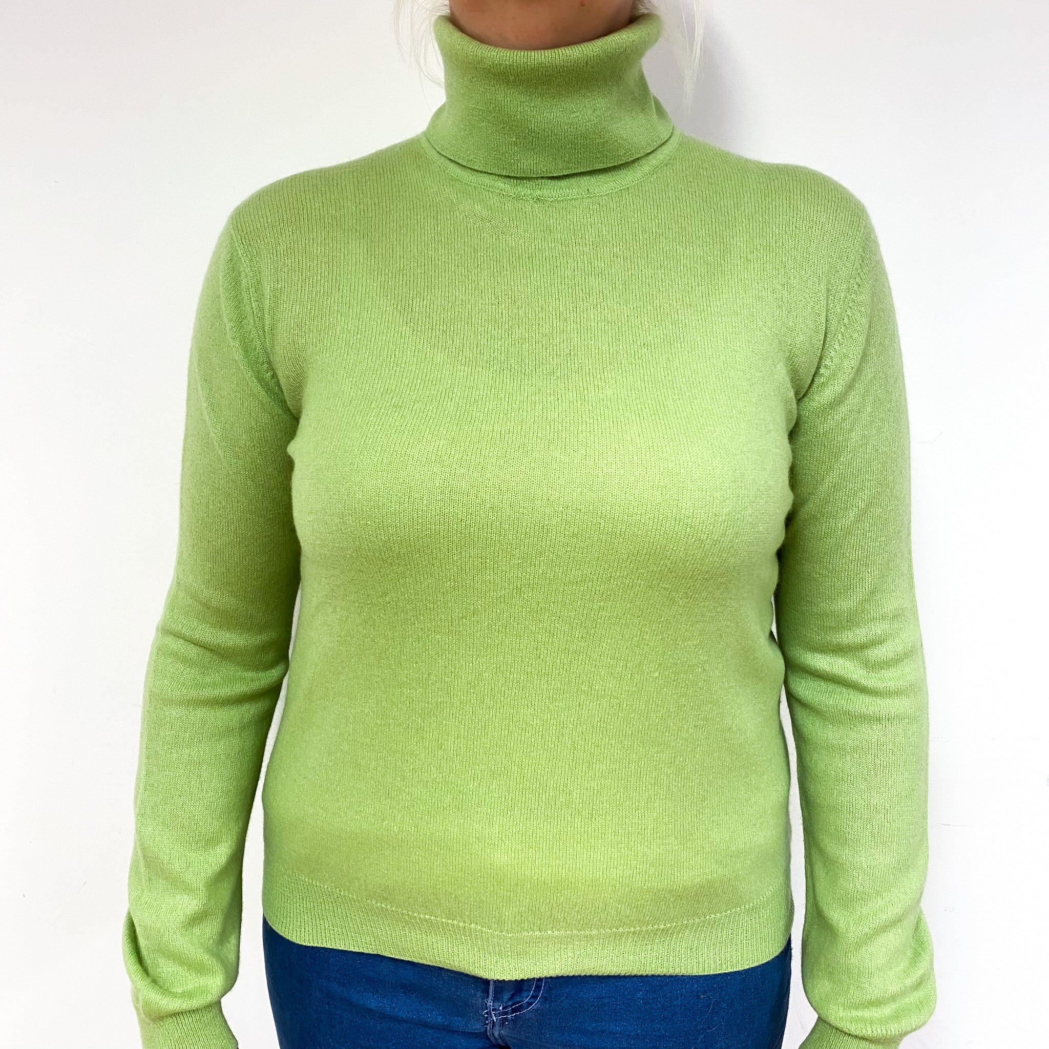 Lime Green Cashmere Polo Neck Jumper Large