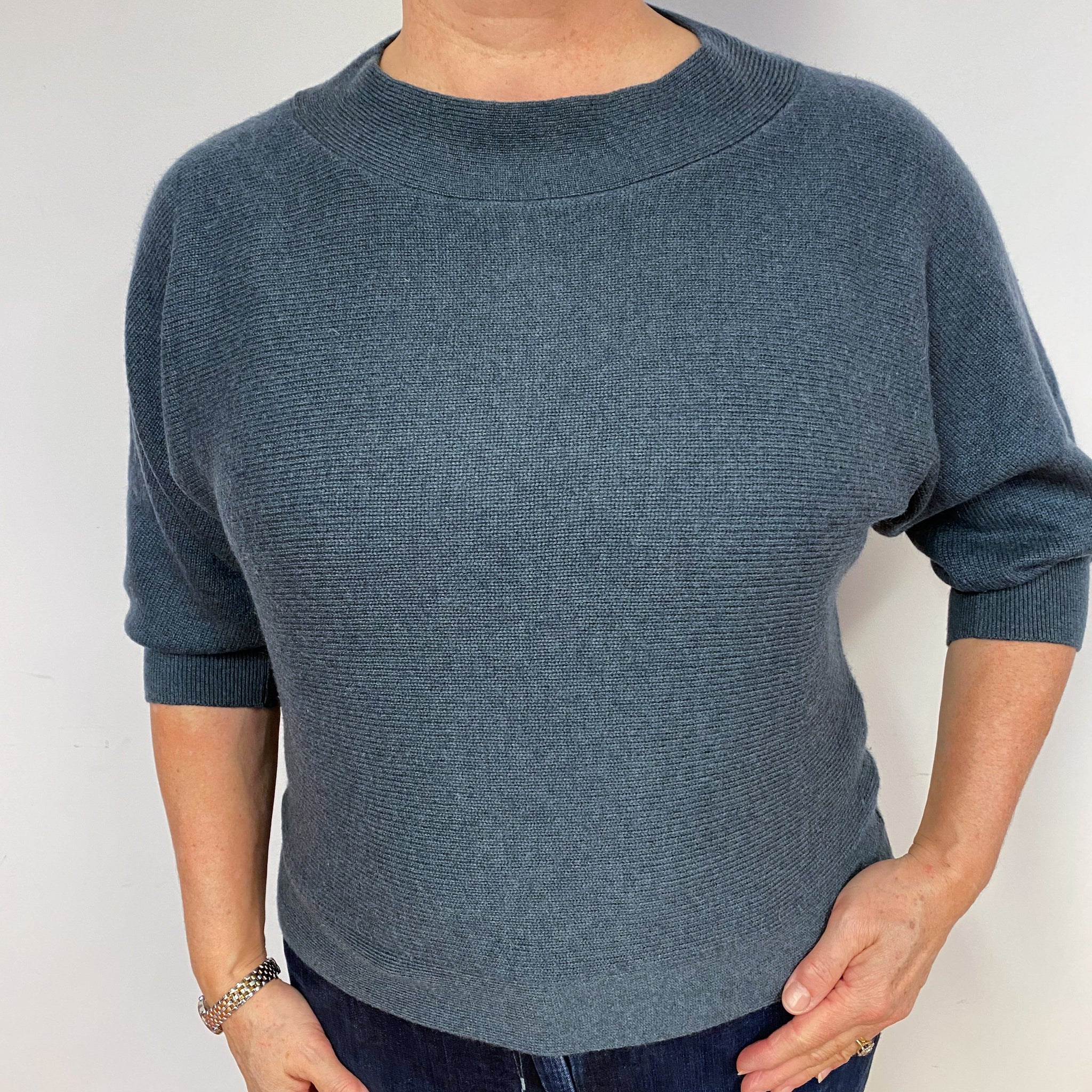 Slate Grey Cashmere Crew Neck Jumper Large