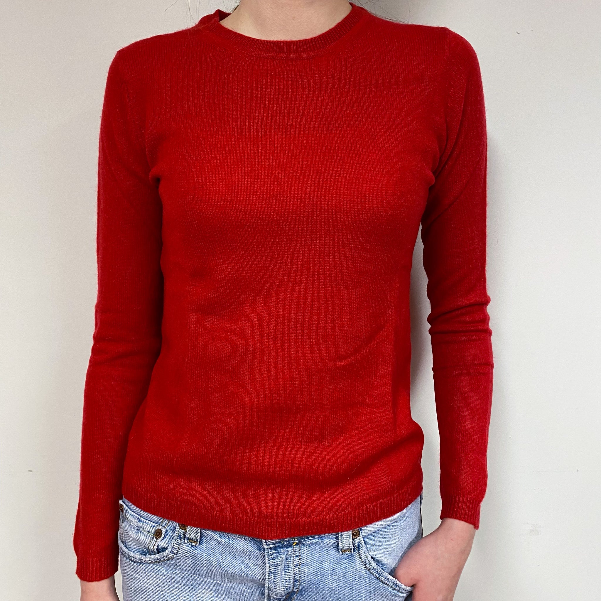 Scarlet Red Cashmere Crew Neck Jumper Extra Small