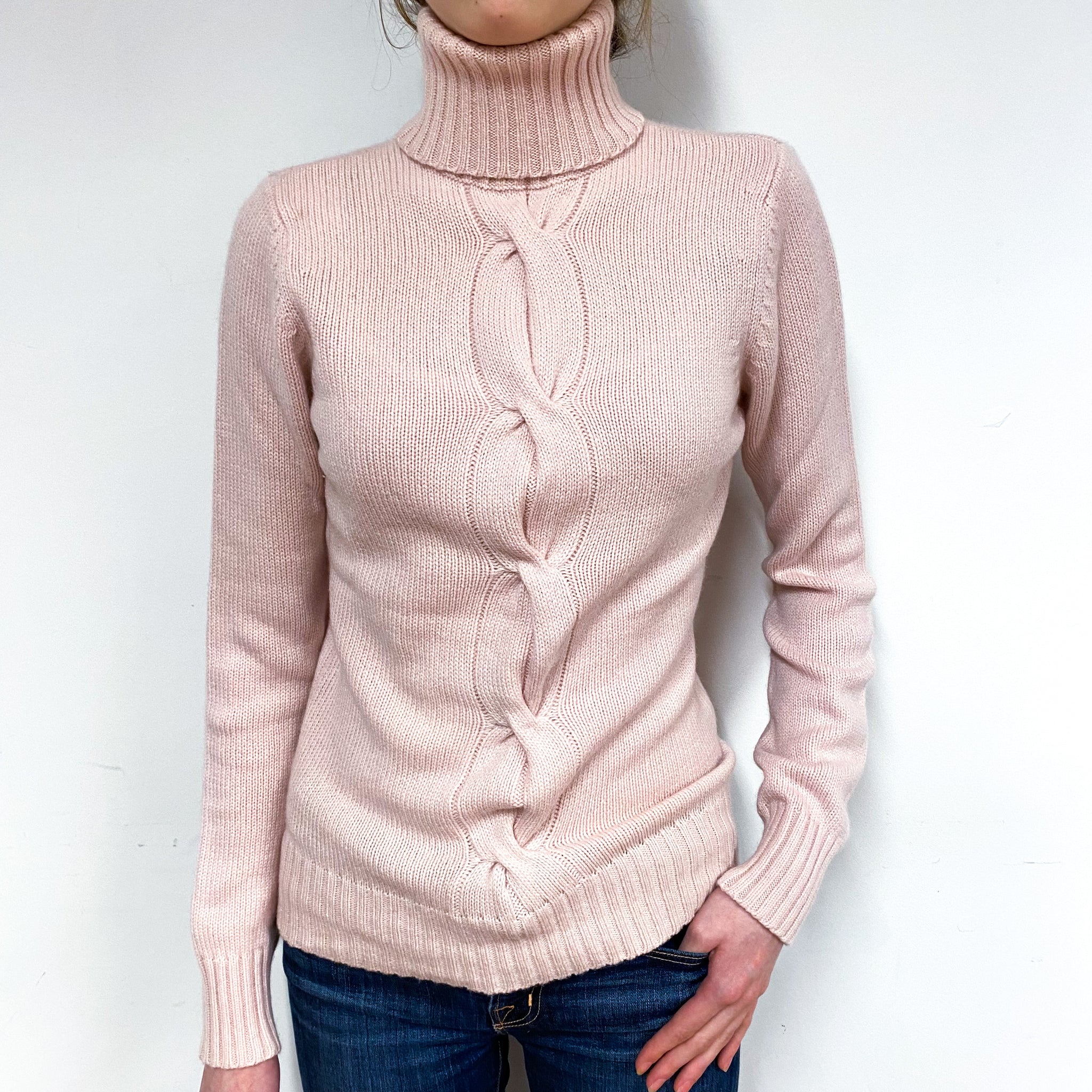 Shell Pink Cashmere Polo Neck Jumper Extra Small