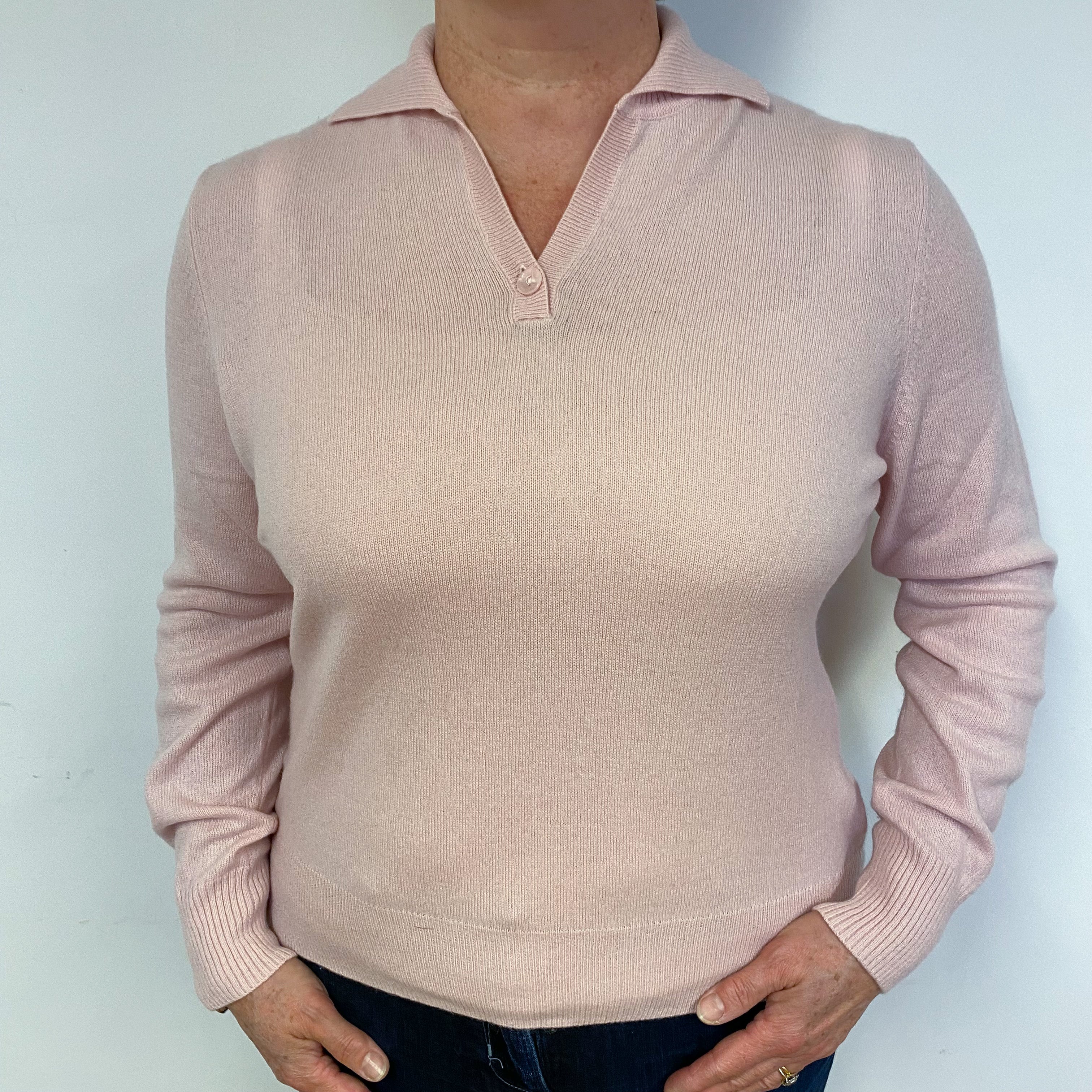 Ice Pink Cashmere V-Neck Jumper Large
