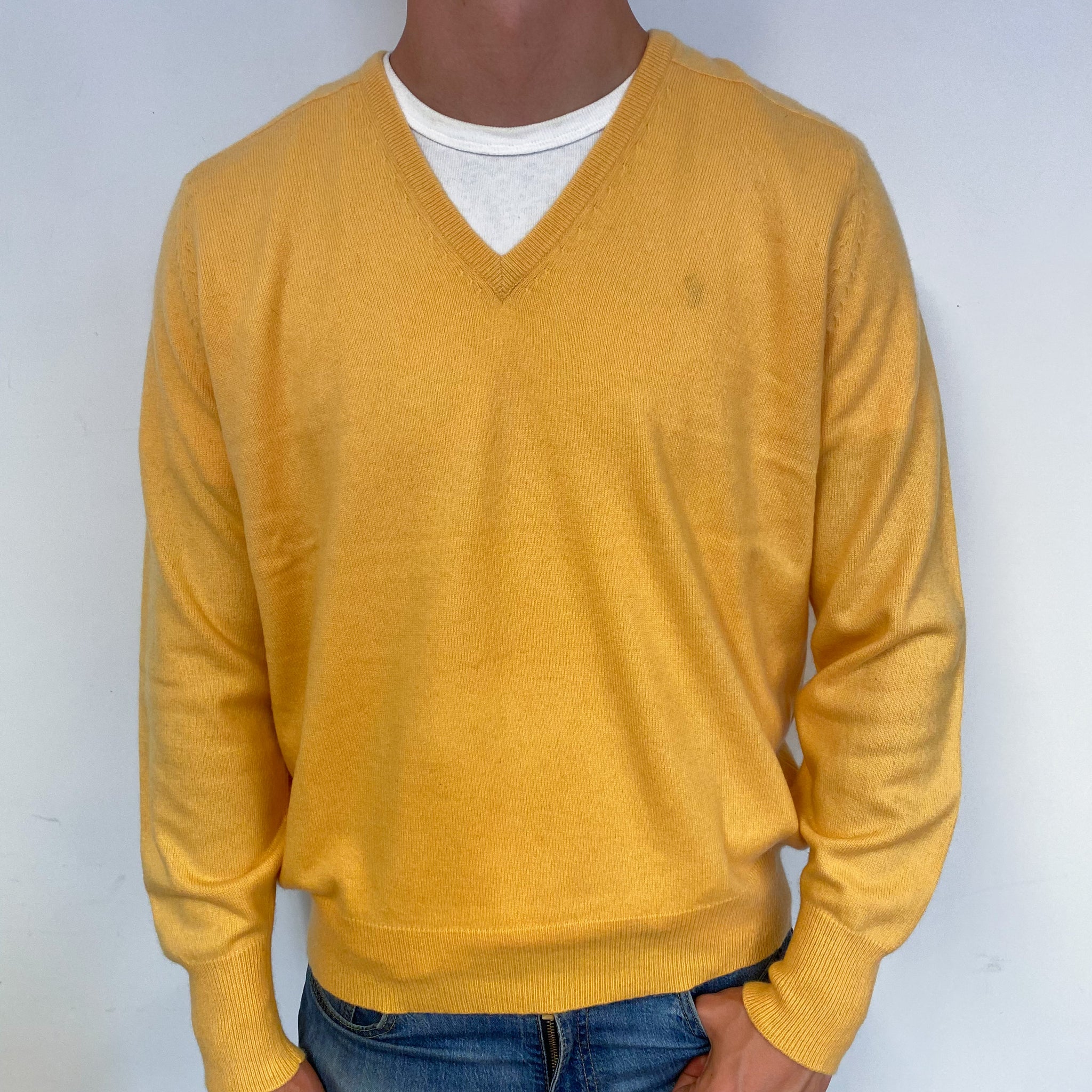 Men’s Marigold Yellow V Neck Jumper Extra Large