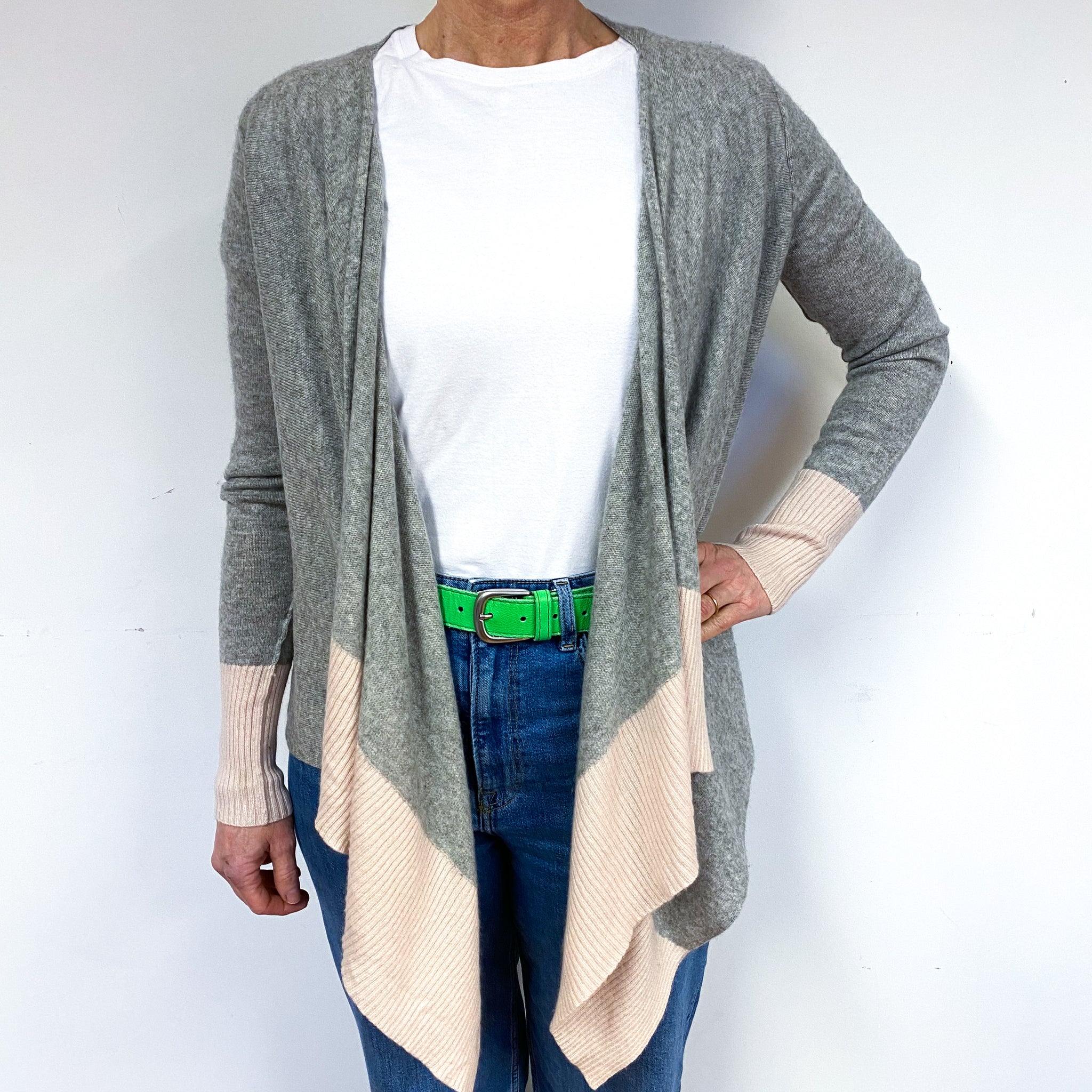 Smoke Grey Ice Pink Cashmere Waterfall Cardigan Medium