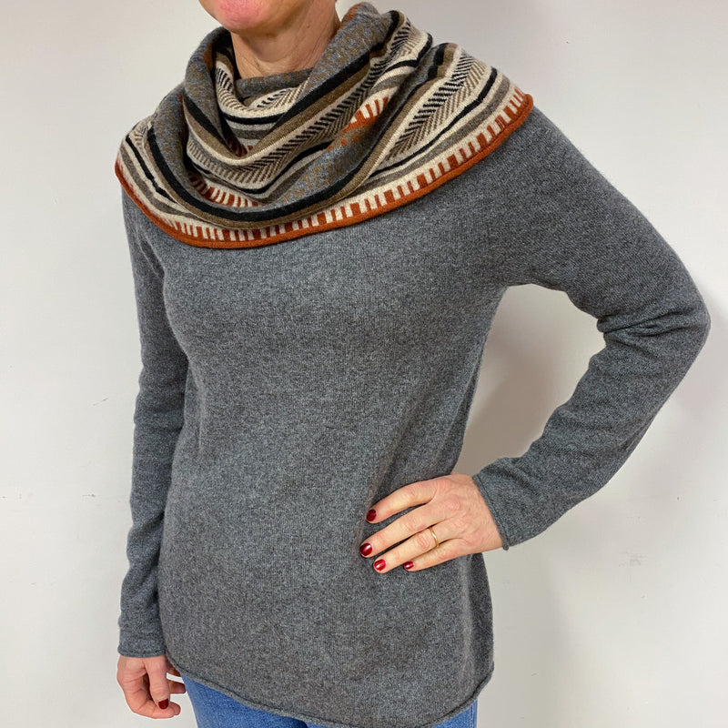 Grey Aztec Cashmere Cowl Neck Jumper Medium – NEARLY NEW CASHMERE CO.